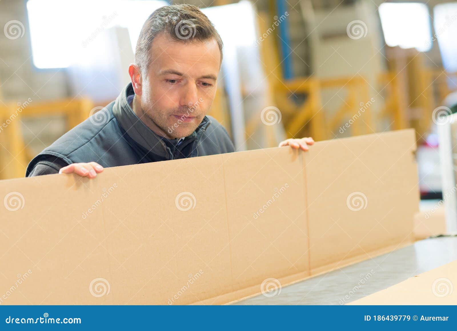 Male Factory Worker Holding Cardboard Stock Image - Image of inspection ...