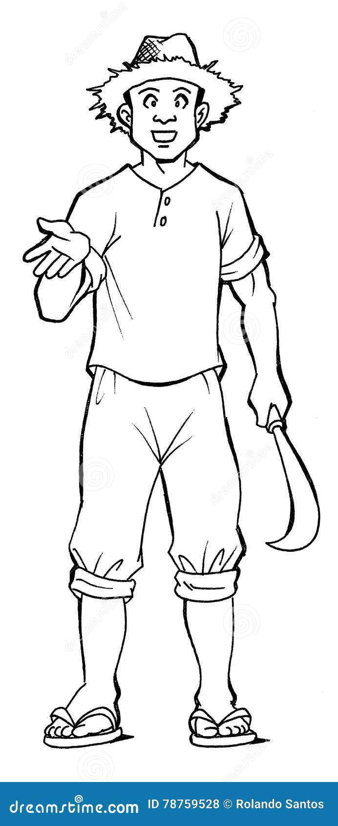 Male Filipino Farmer Standing Front View Comics Style Drawing Cartoon ...