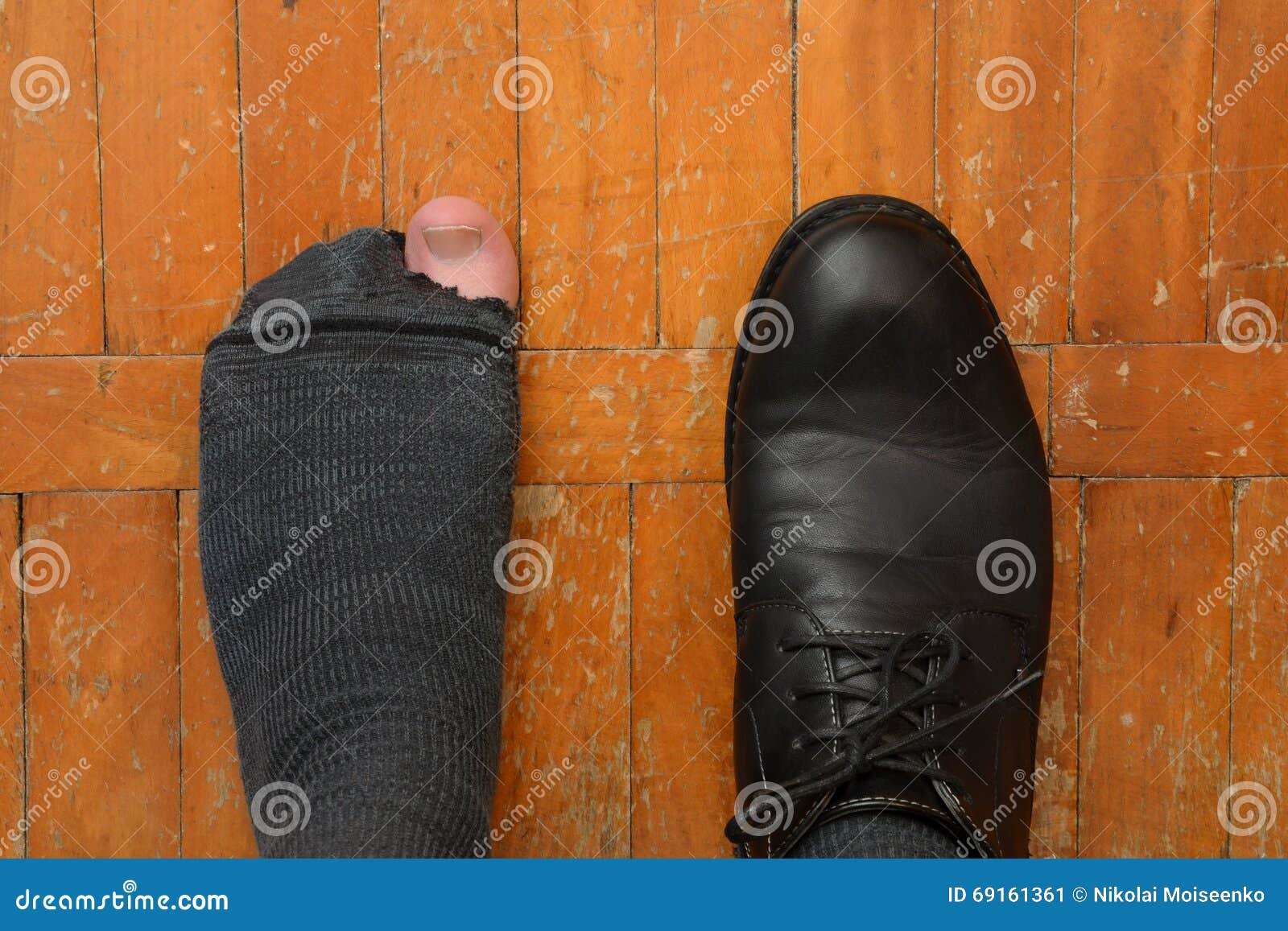 Male Feet in One Shoe and Torn Sock Stock Image - Image of feet ...