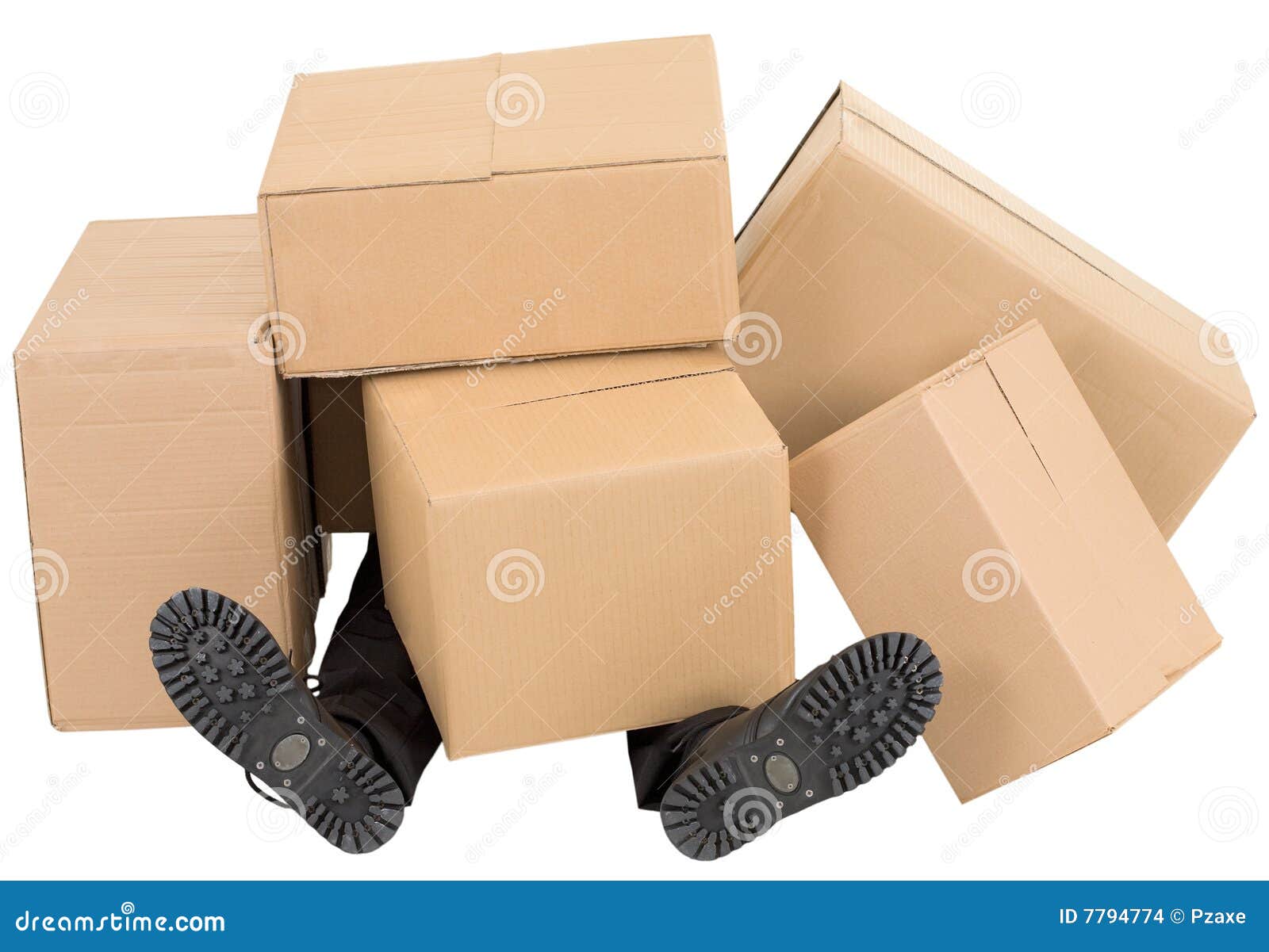 Male Feet Under a Heap of Boxes Stock Photo - Image of foot, background ...