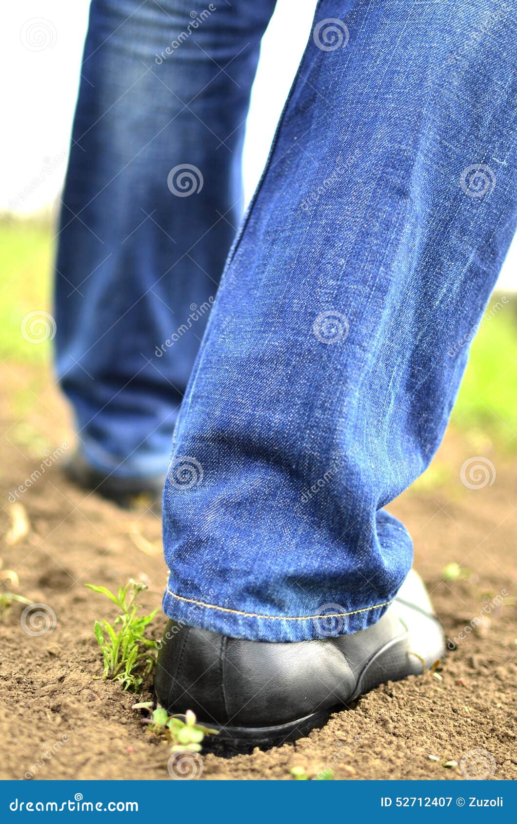 Male Feet Walking on the Soil Stock Image - Image of action, jeans ...