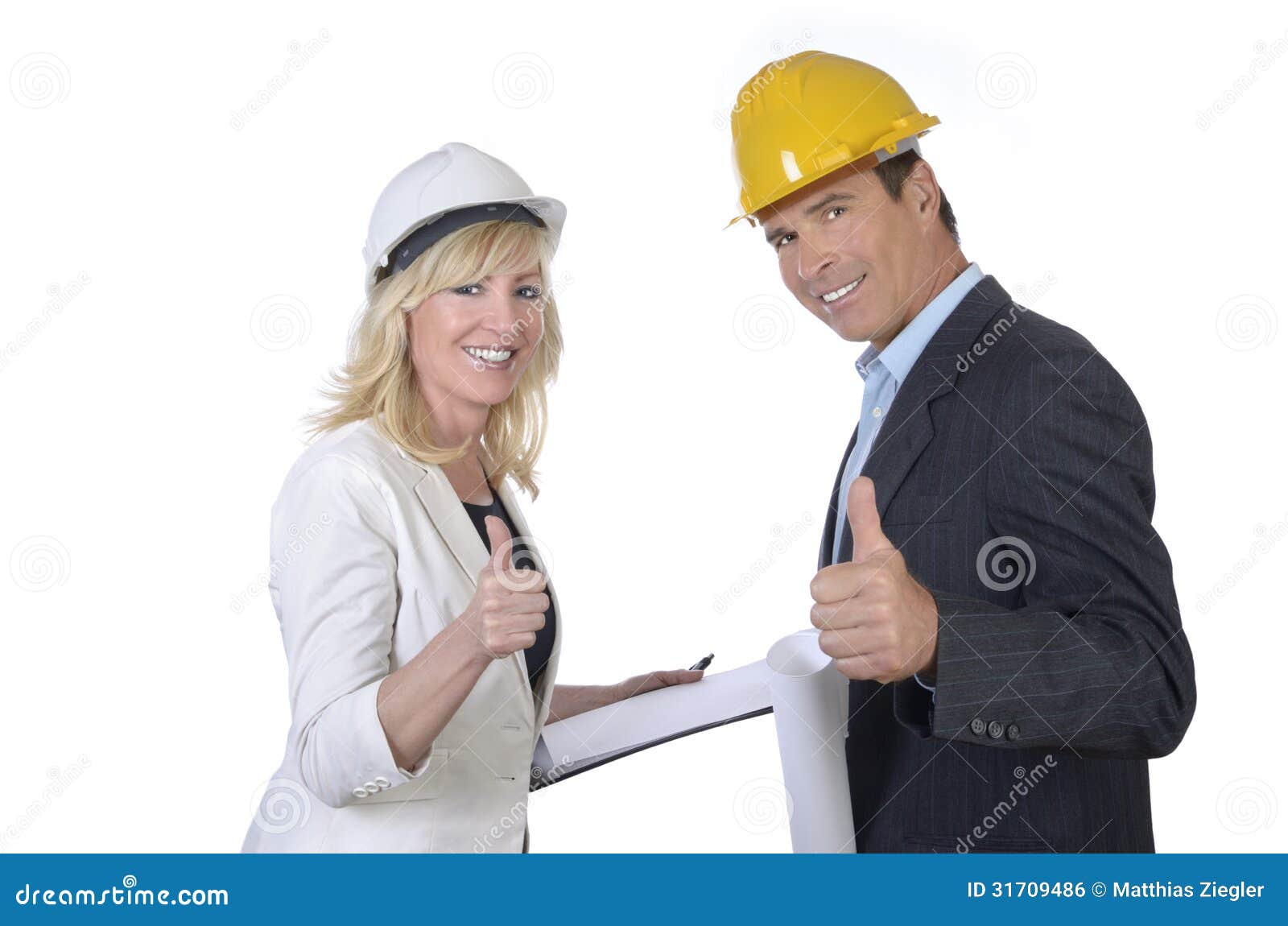 Male and Female Architect Smiling Thumb Up Stock Photo - Image of adult ...