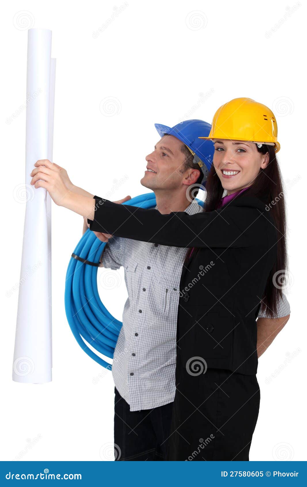 Male and female builders stock image. Image of contractor - 27580605