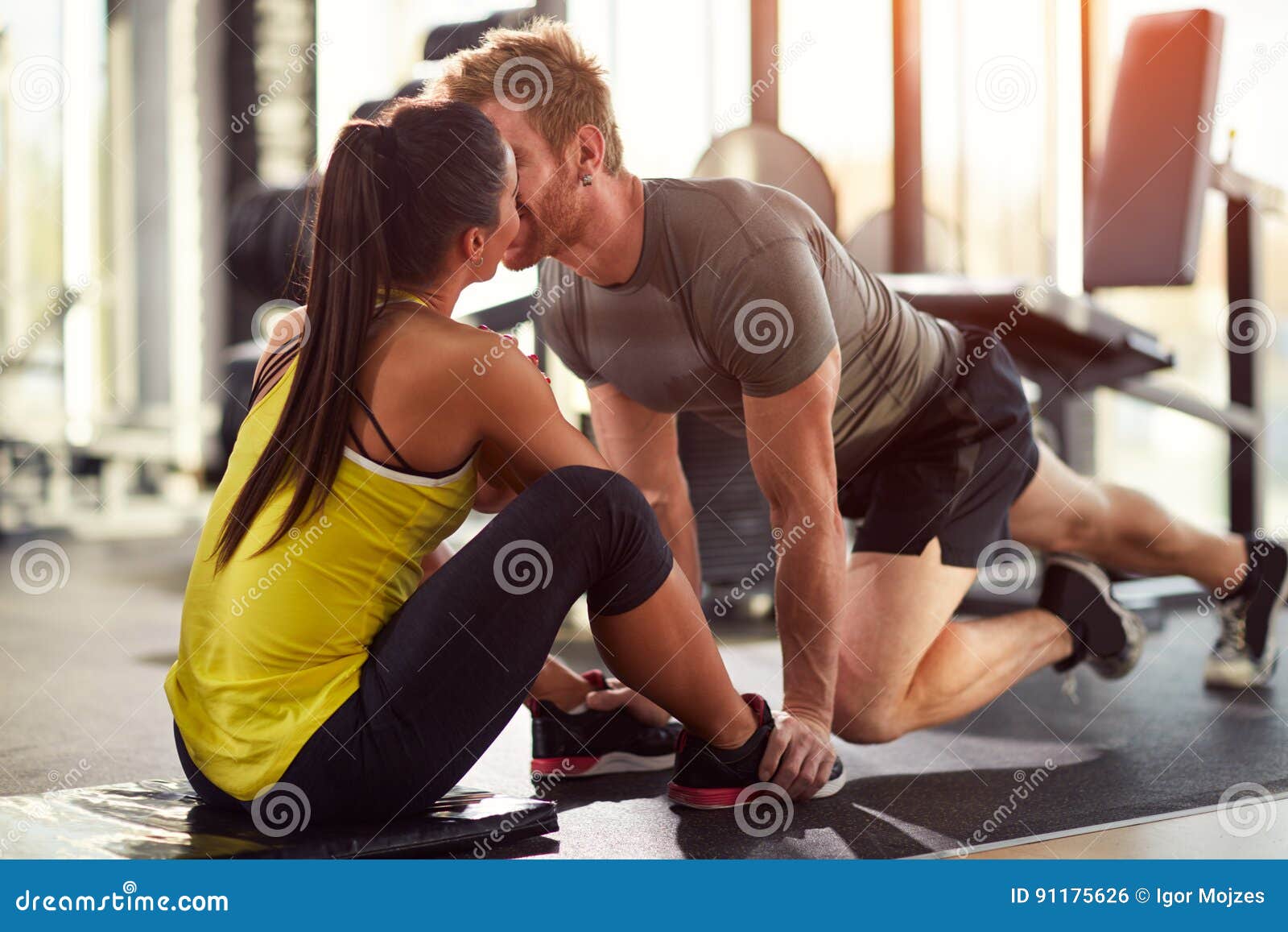 Male and Female with Close Face in Gym Stock Photo - Image of enjoying ...