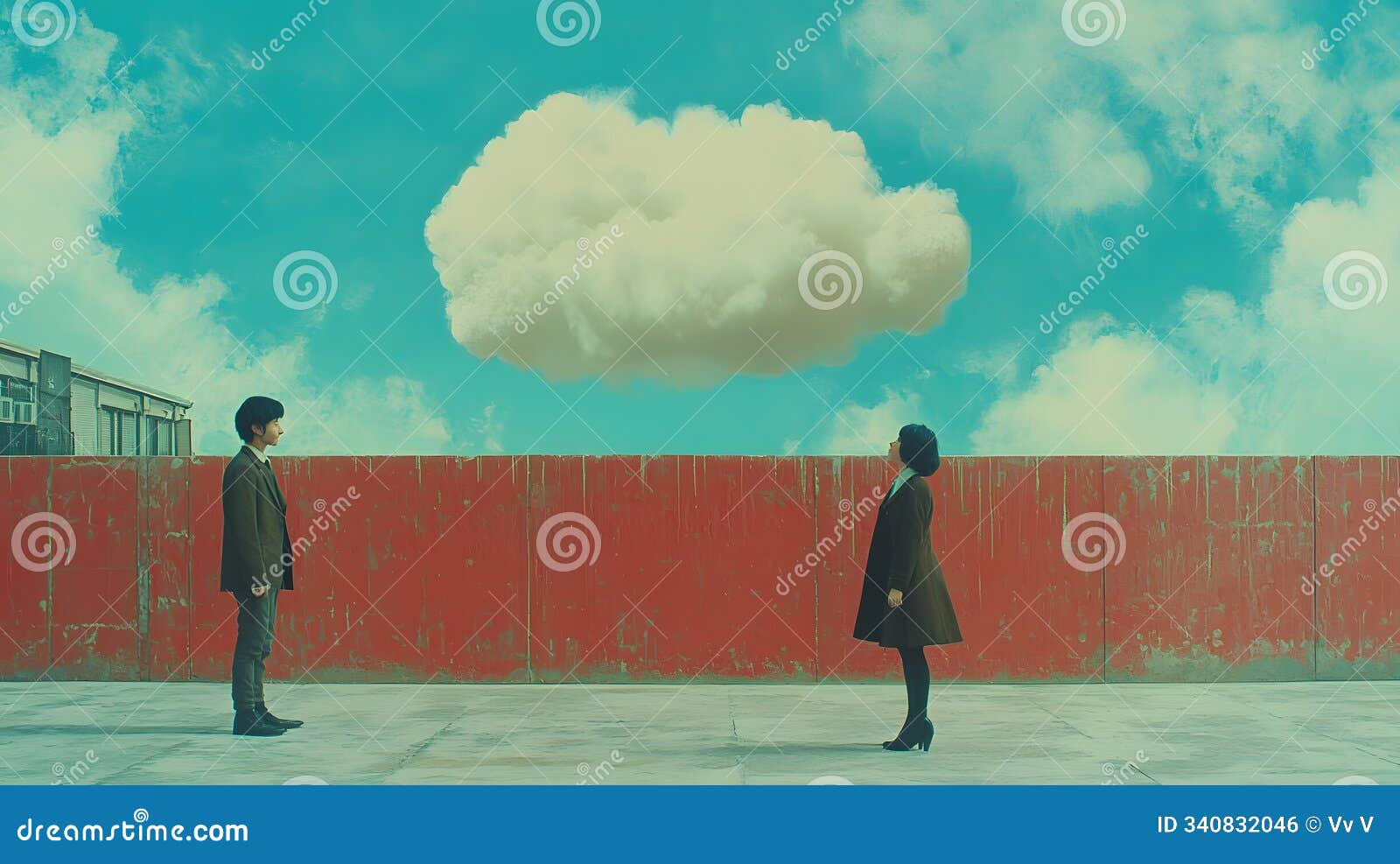 Male and Female Figures Facing Each Other with a Cloud. Stock Photo ...