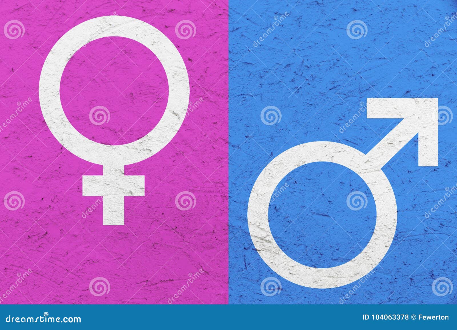 Male And Female Gender Symbols Mars And Venus Signs Over Pink And Blue Uneven Texture Background