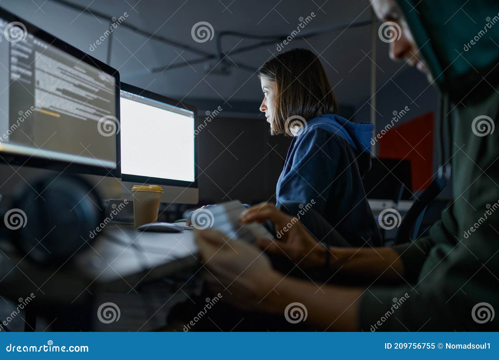 Male and Female Hackers Works in Darknet Stock Image - Image of ...