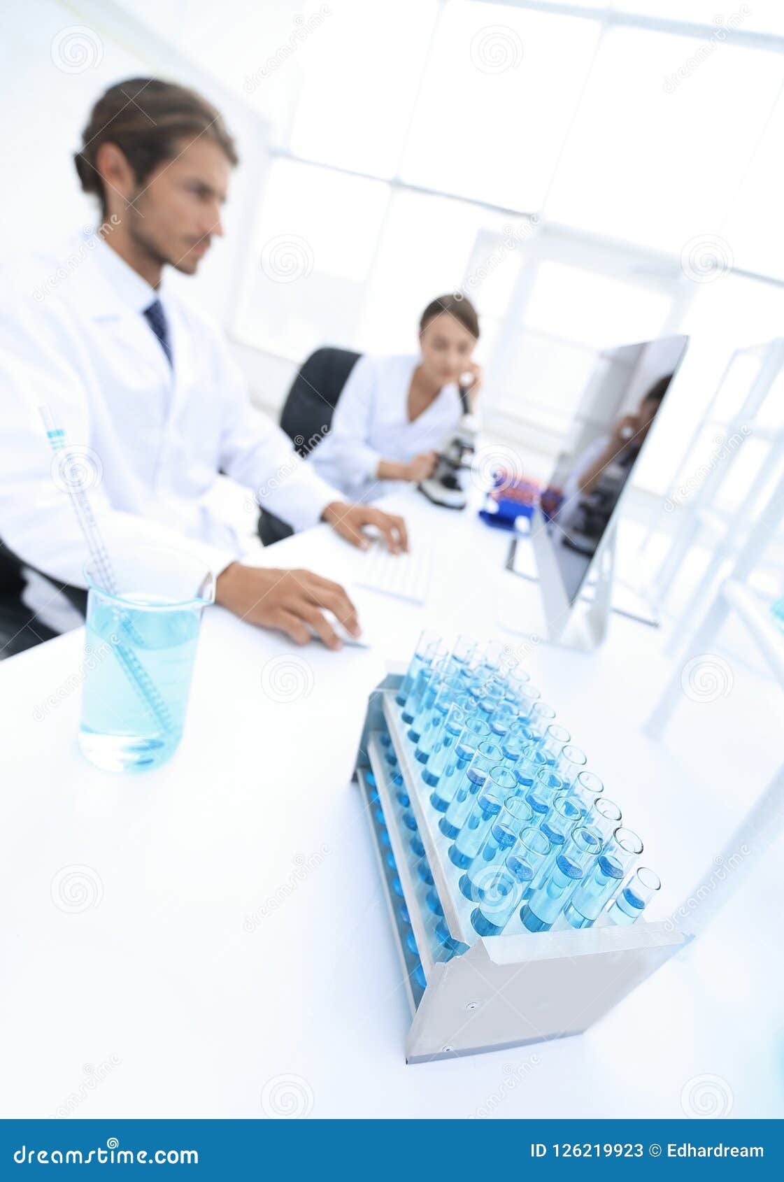 Side View of Scientists Working in Laboratory Stock Image - Image of ...