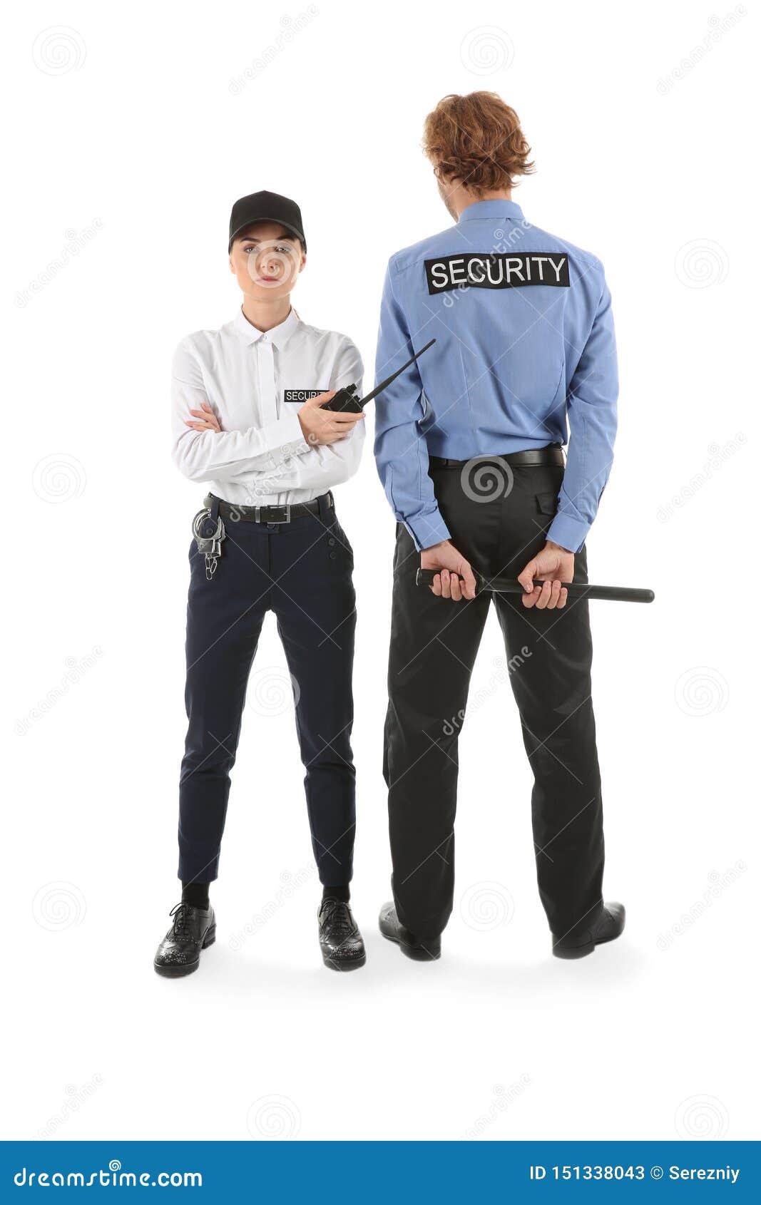 Male and Female Security Guards on White Background Stock Image - Image ...