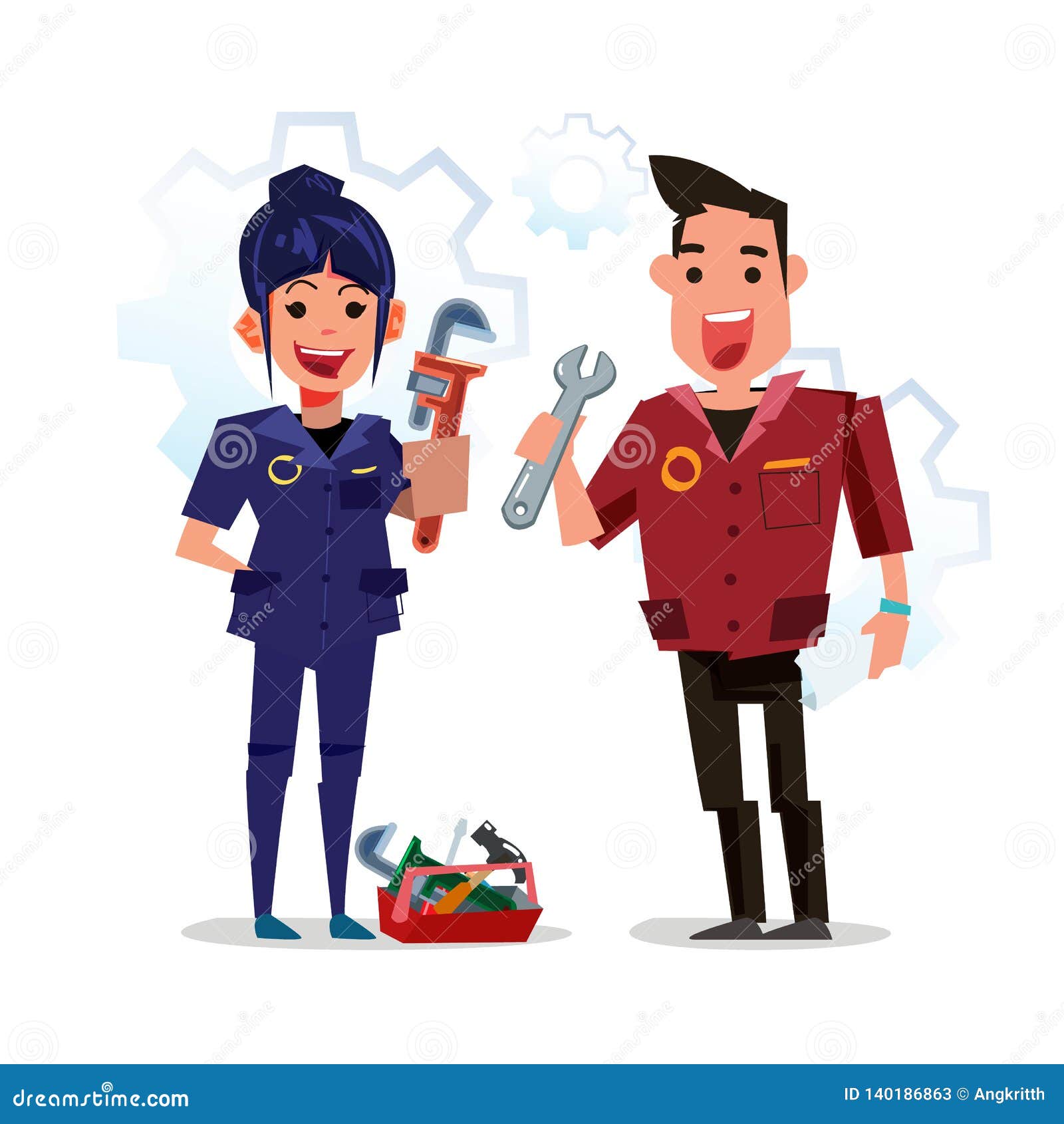 Male and Female Technician in Workshop Uniform - Vector Stock ...