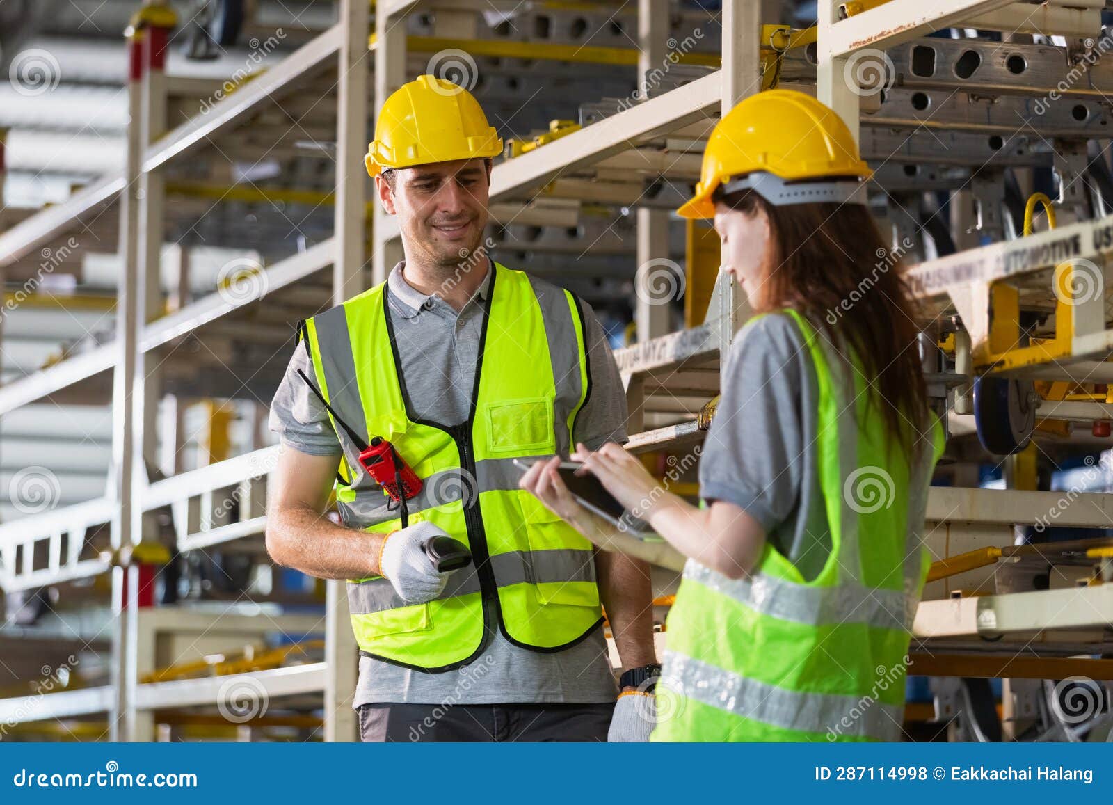 Male and Female Using Tablet and Use Bar Code Reader while Scanning ...