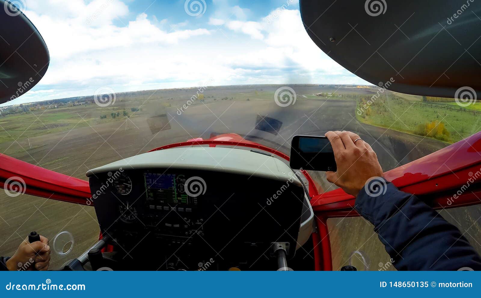 Male Filming Sports Plane Landing On Smartphone Pov Extreme Hobby Aviation Stock Image Image