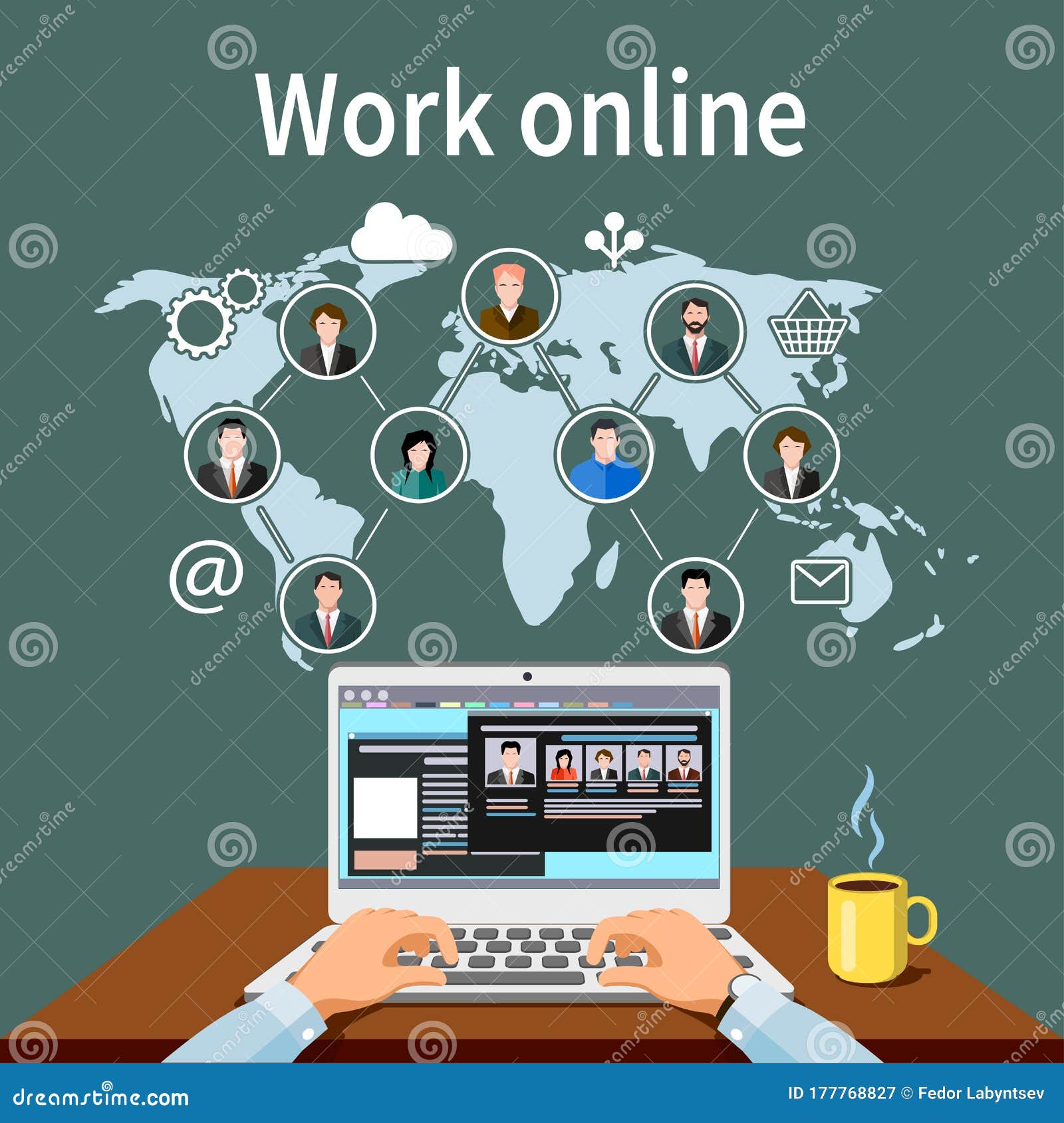 Male Freelancer Working Remotely with Clients.vector Illustration Stock ...