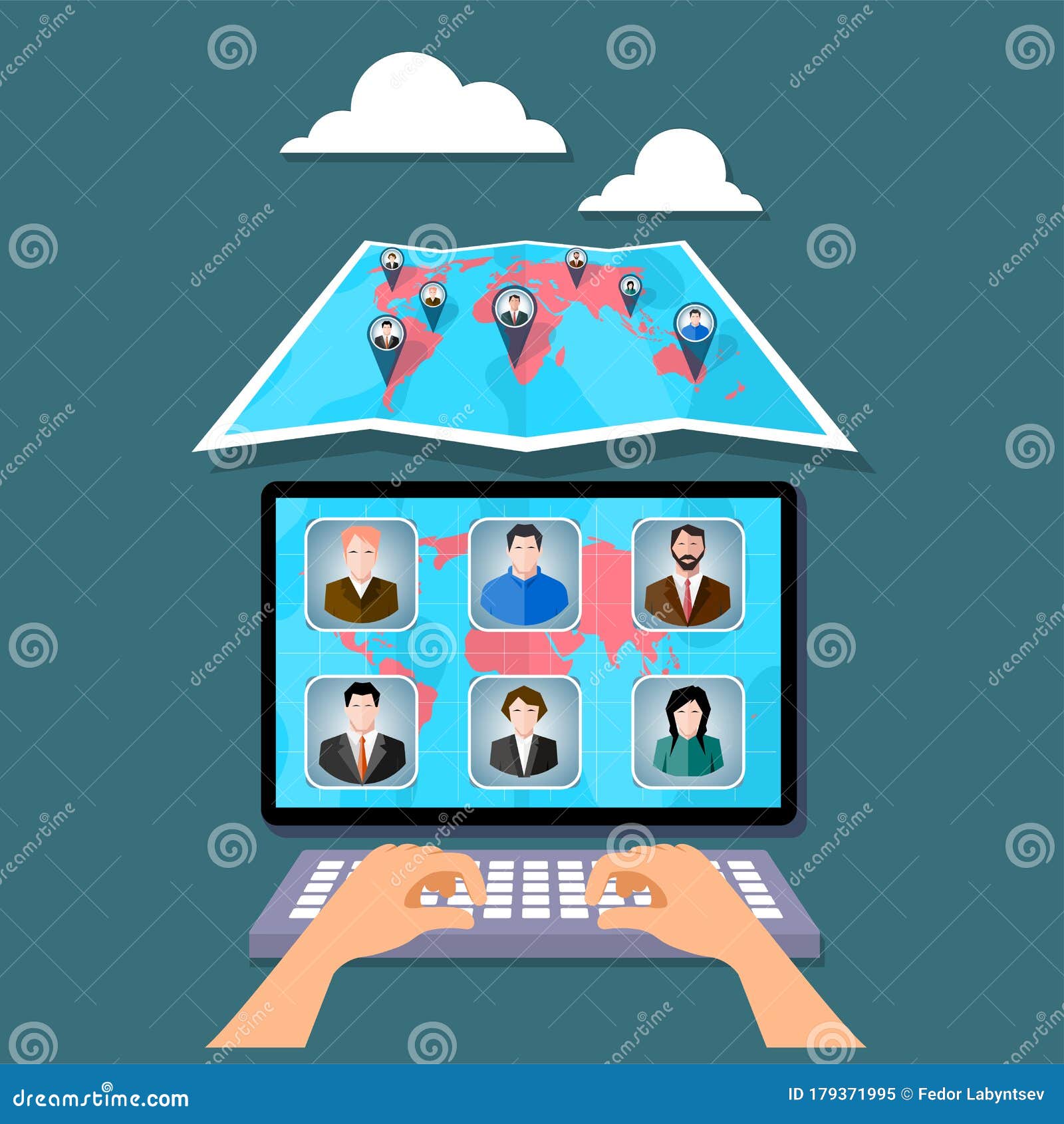Male Freelancer Working Remotely with Clients.vector Illustration Stock ...
