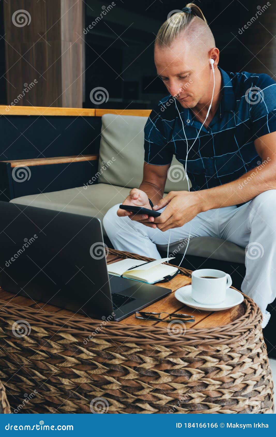 A Male Freelancer, a Young Businessman, Doing Remote Work. Uses Modern ... A Male Freelancer, a Young Businessman, Doing Remote Work. Uses Modern ...