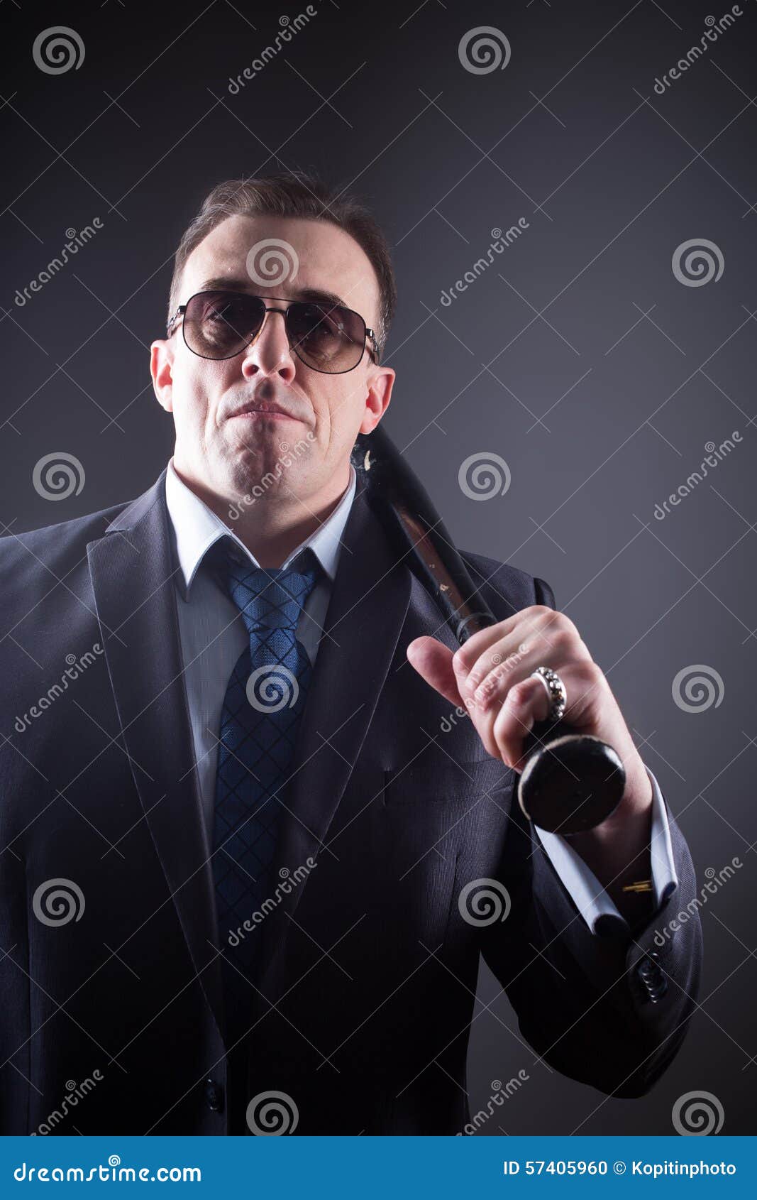 Male Gangster with Baseball Bat Stock Photo - Image of onfident ...