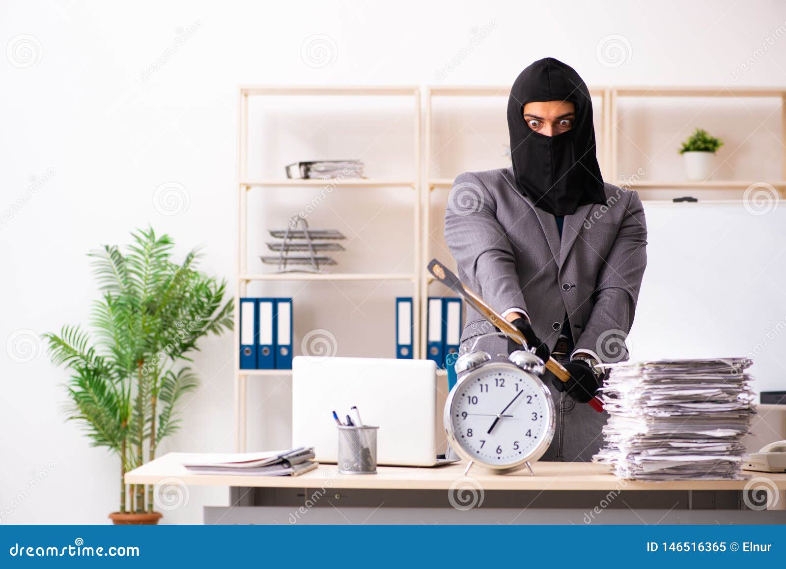 The Male Gangster Stealing Information from the Office Stock Image ...