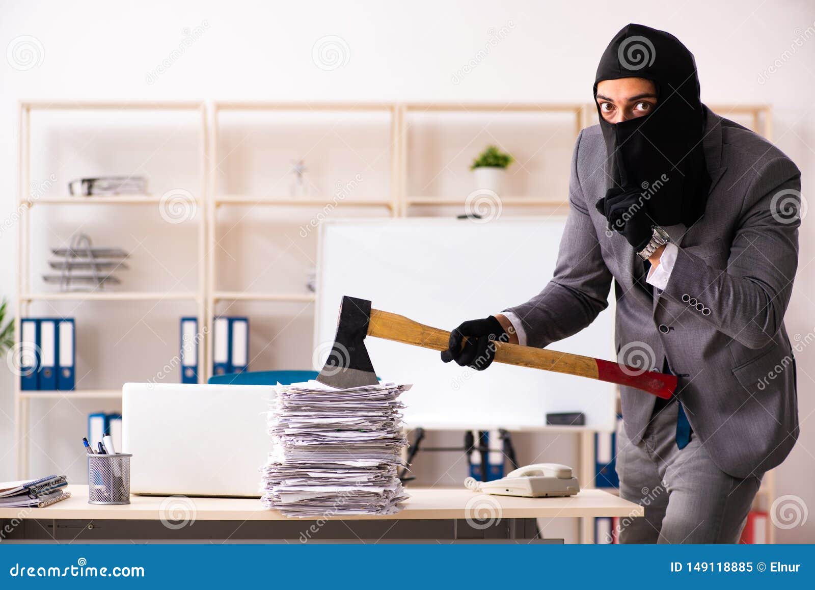 The Male Gangster Stealing Information from the Office Stock Image ...