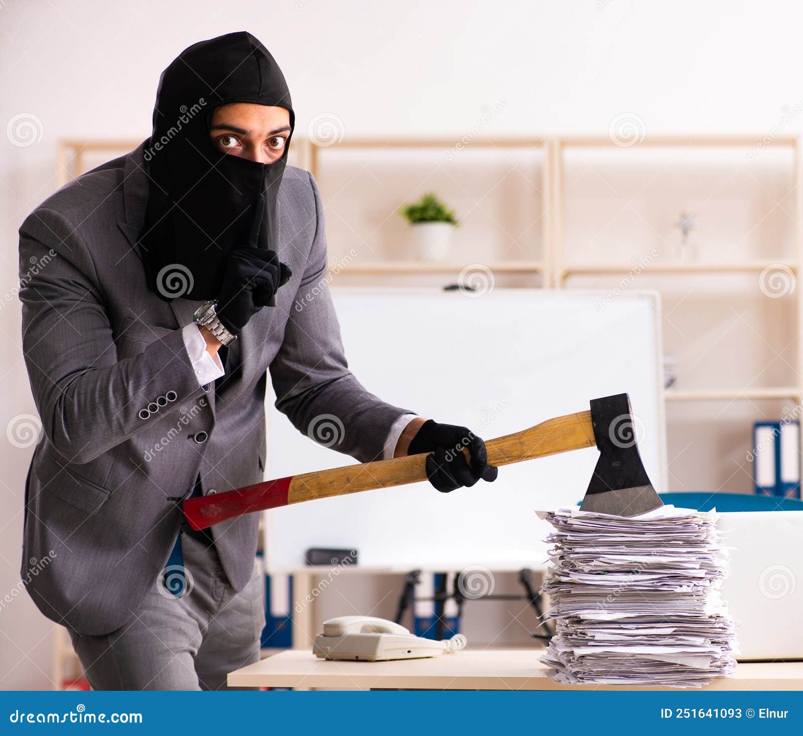 Male Gangster Stealing Information from the Office Stock Image - Image ...