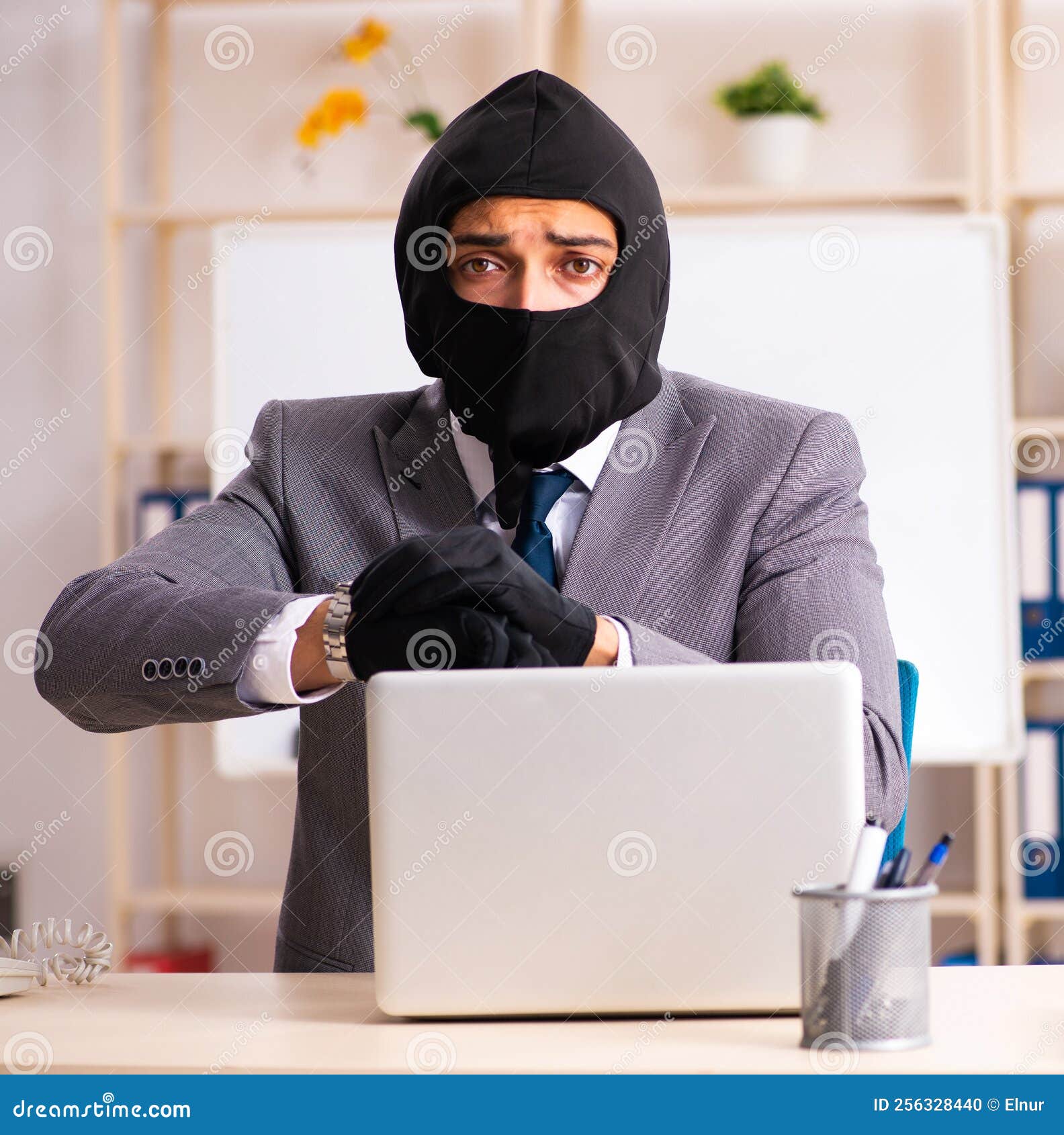 Male Gangster Stealing Information from the Office Stock Photo - Image ...