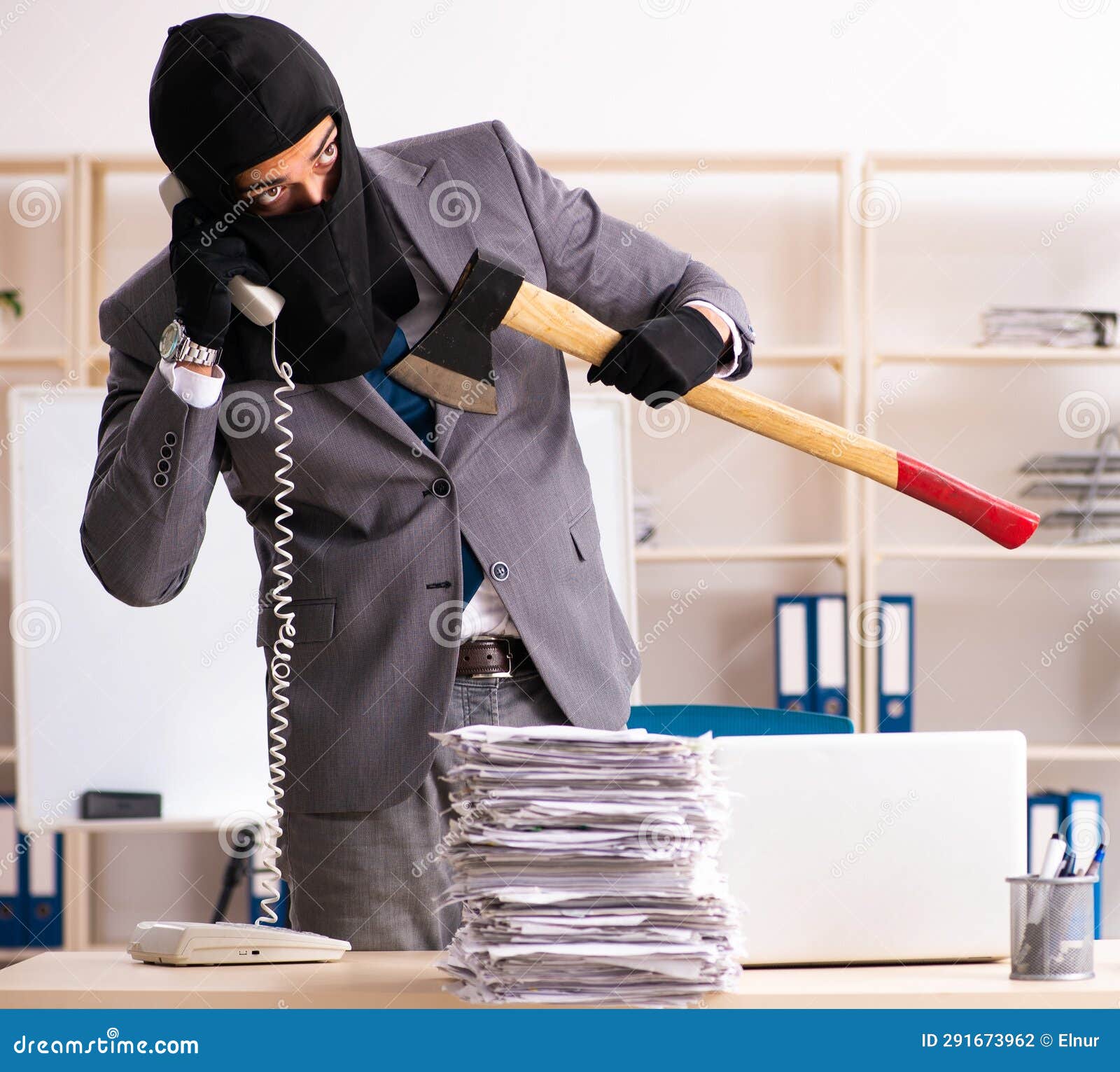 Male Gangster Stealing Information from the Office Stock Photo - Image ...