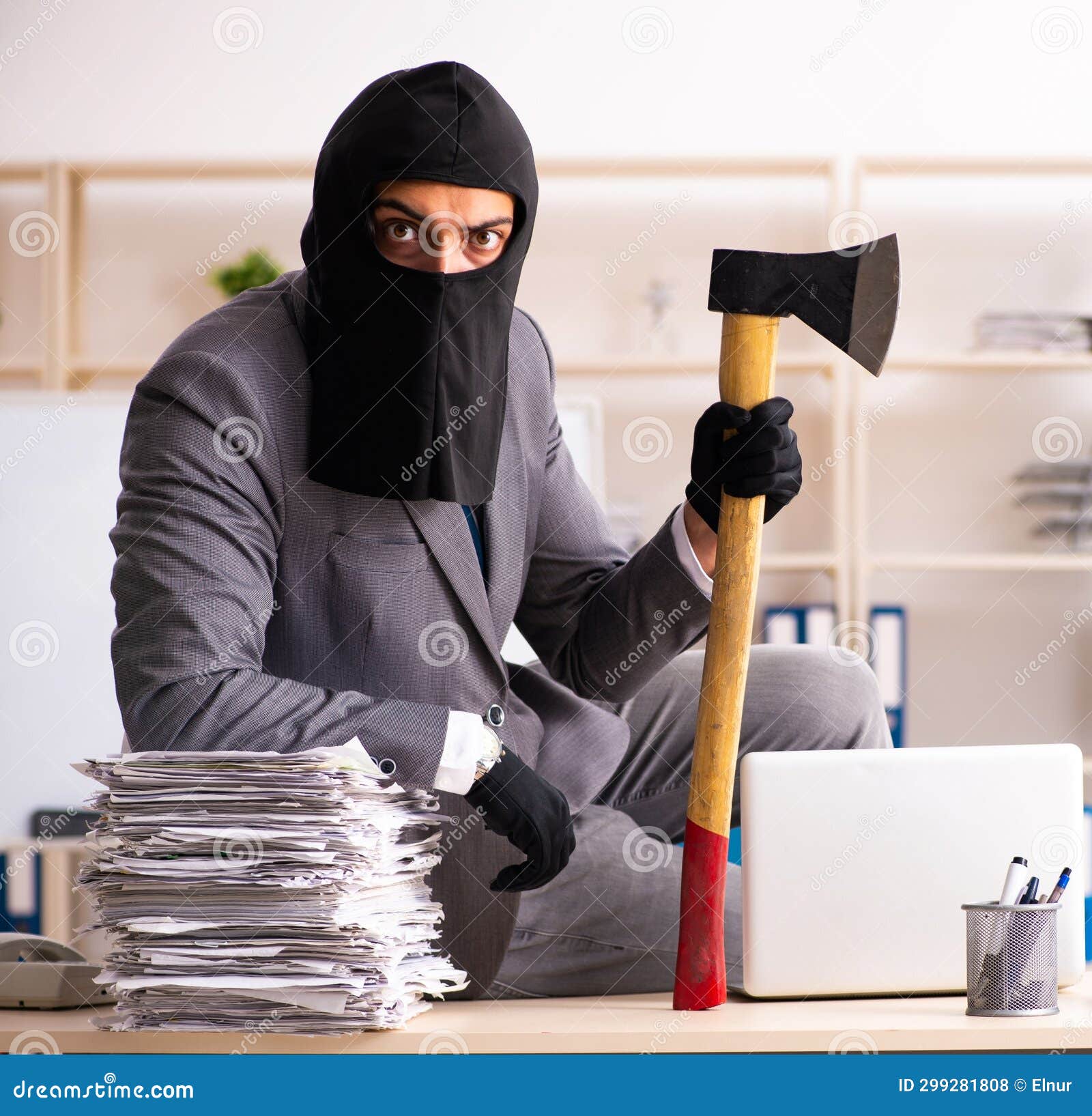 Male Gangster Stealing Information from the Office Stock Photo - Image ...