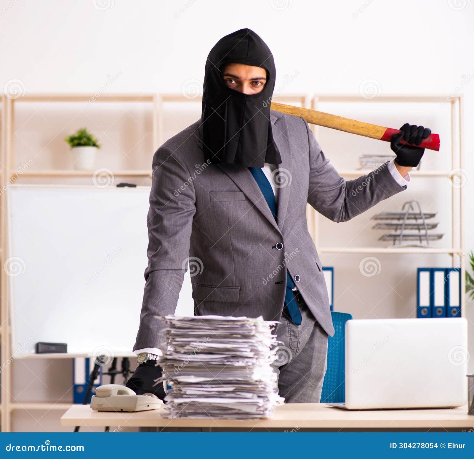 Male Gangster Stealing Information from the Office Stock Photo - Image ...