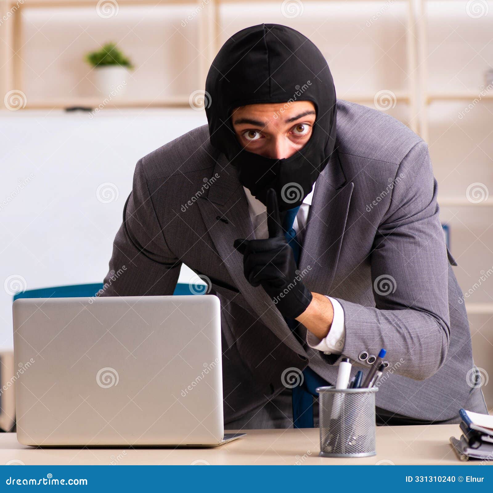 Male Gangster Stealing Information from the Office Stock Photo - Image ...