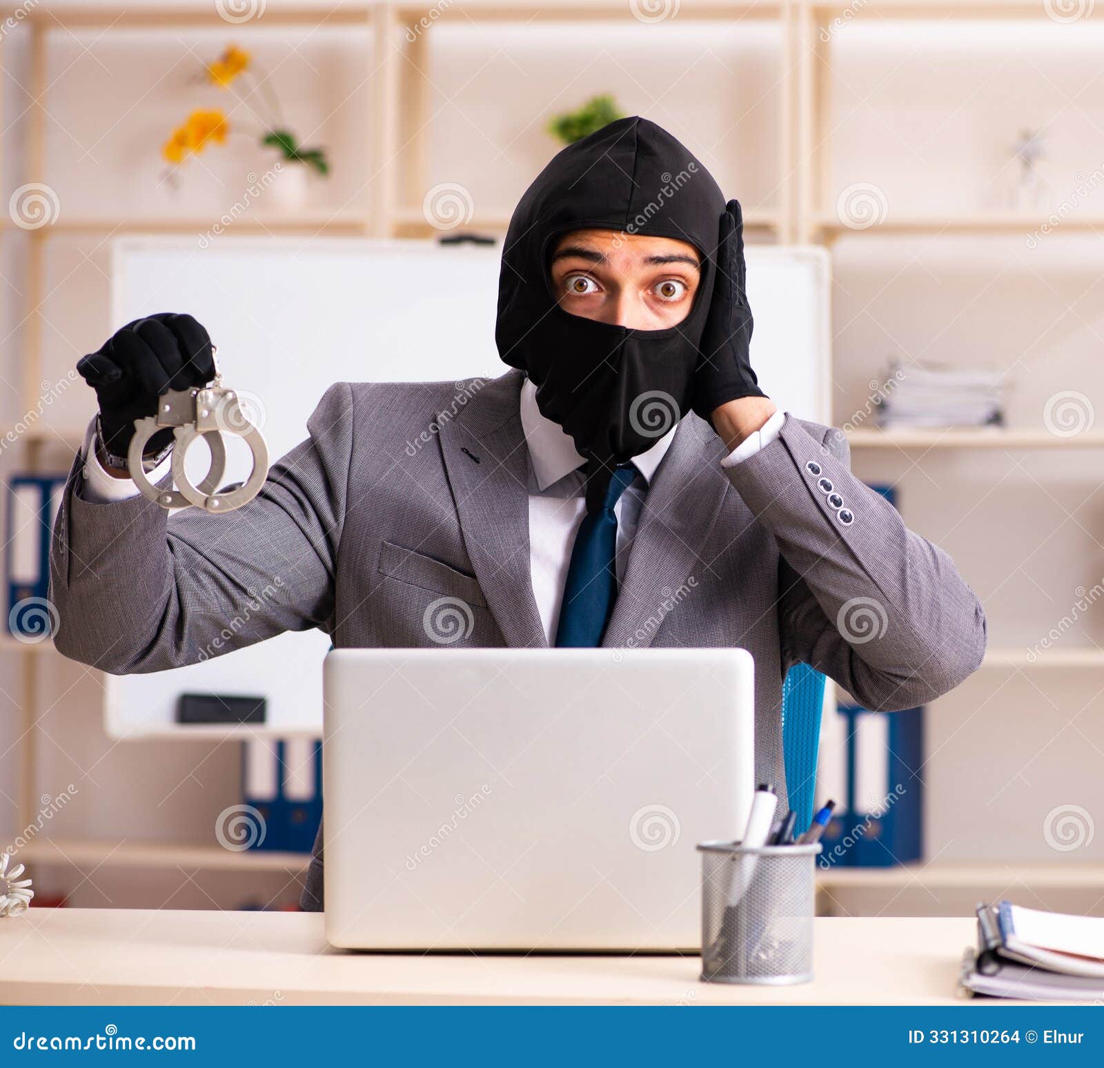 Male Gangster Stealing Information from the Office Stock Photo - Image ...