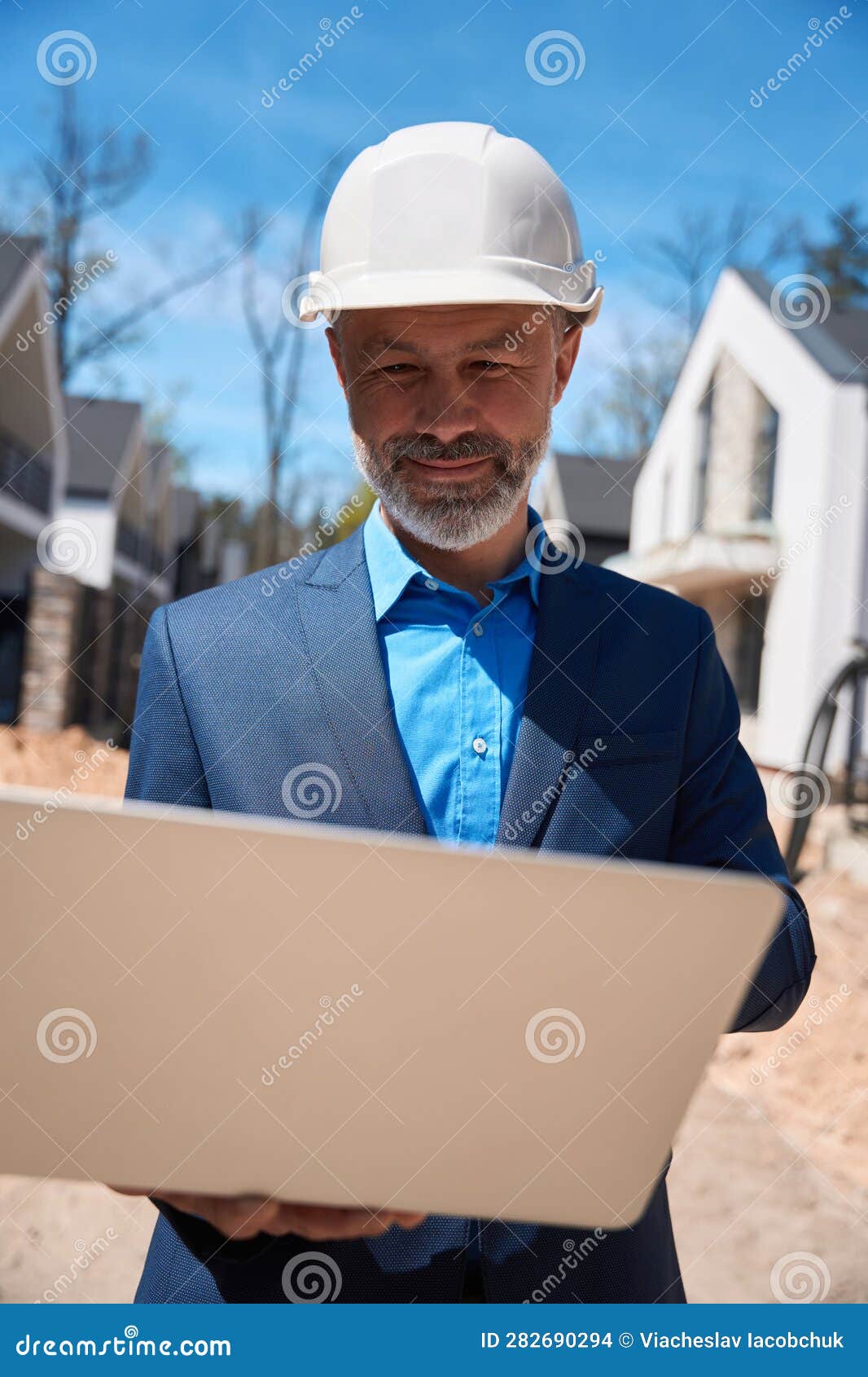 Male Geodesist Checking Landscape and Lie of Ground Using Laptop Stock ... Male Geodesist Checking Landscape and Lie of Ground Using Laptop Stock ...