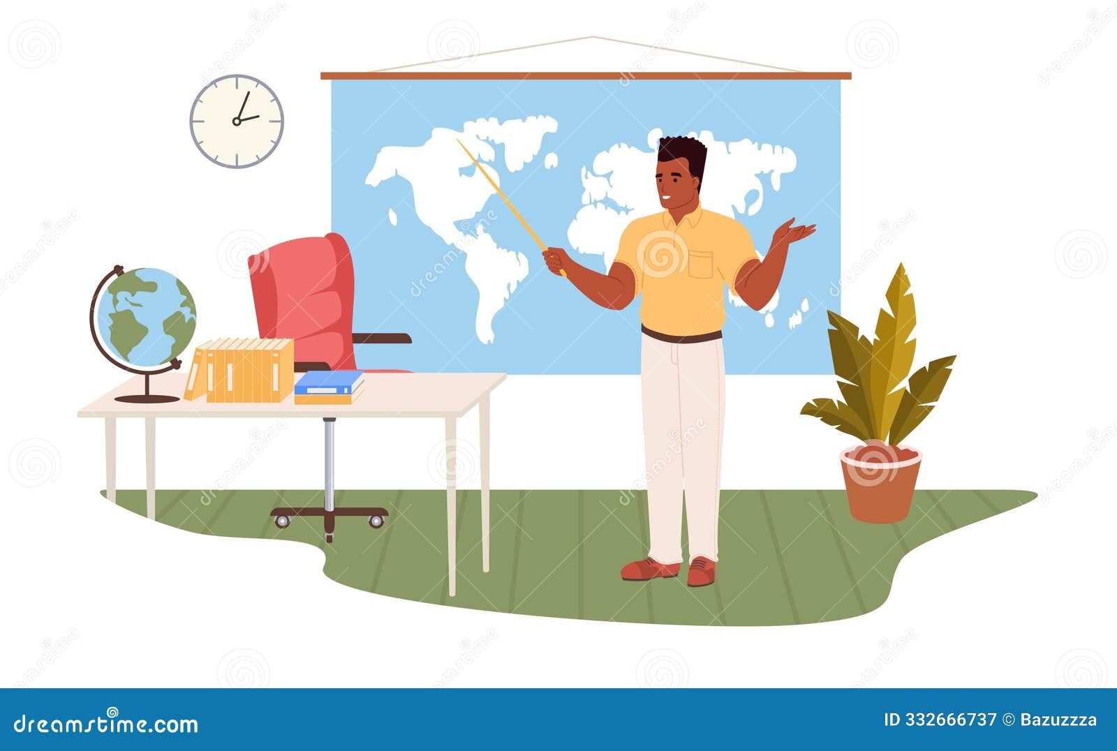 Geography Teacher And Pupil Cartoon Characters Vector Illustration ...