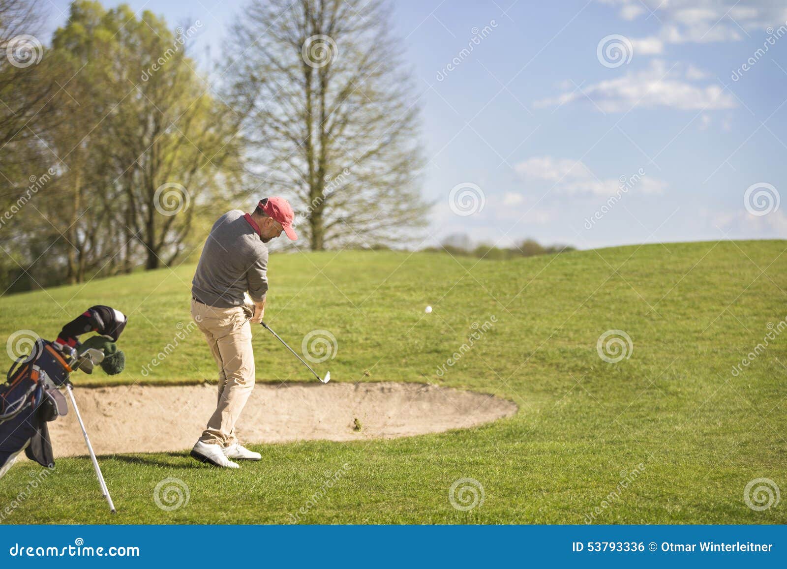 Male Golf Player Pitching on Course. Stock Photo - Image of male ...