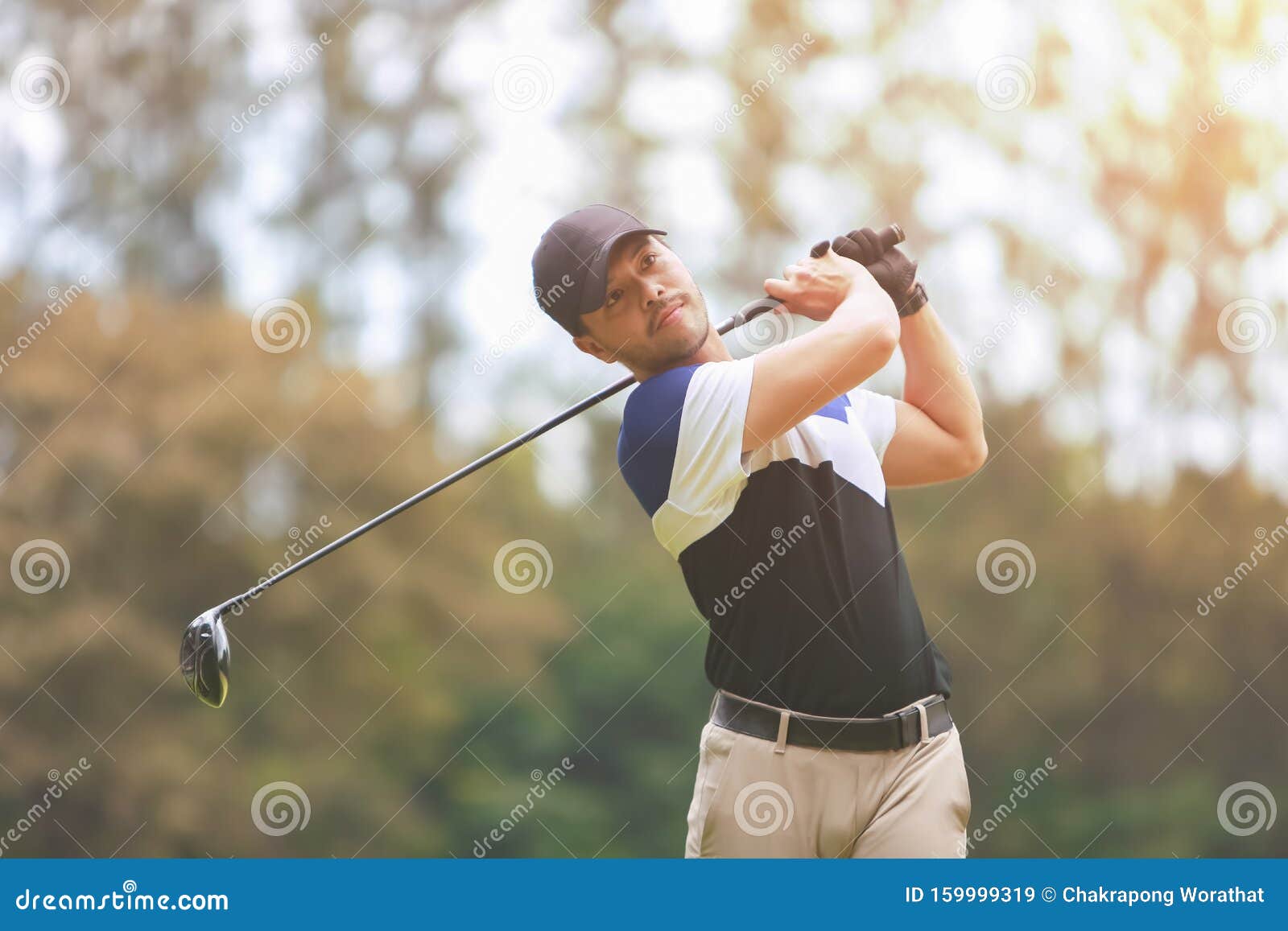 Male Golf Player on Professional Golf Course. Taking a Shot Stock Image ...