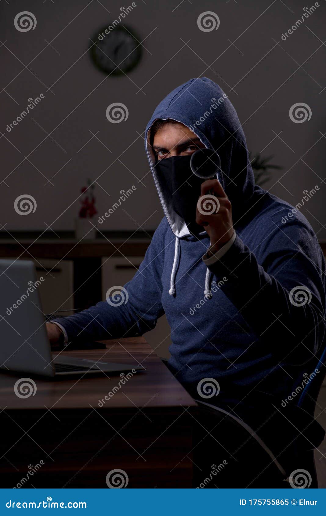 Male Hacker Hacking Security Firewall Late in Office Stock Image ...