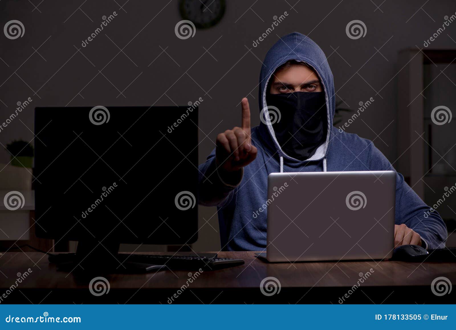 Male Hacker Hacking Security Firewall Late in Office Stock Image ...