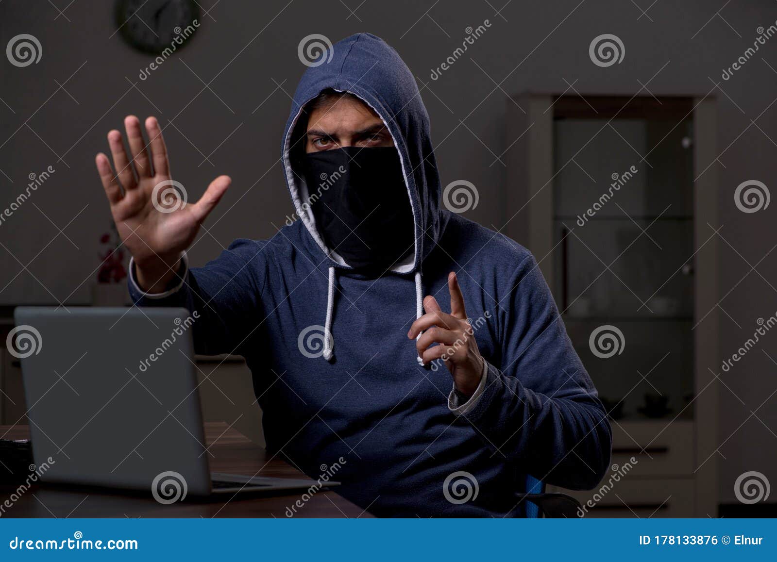 Male Hacker Hacking Security Firewall Late in Office Stock Photo ...