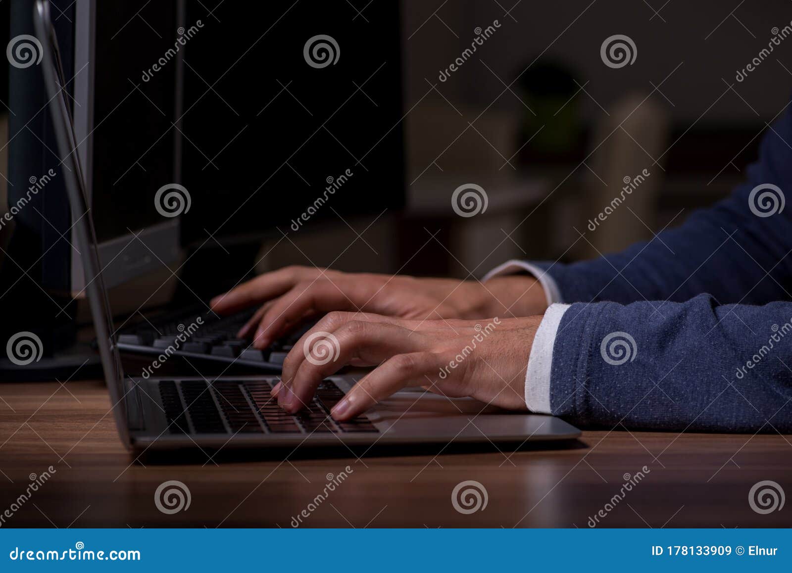 Male Hacker Hacking Security Firewall Late in Office Stock Image ...