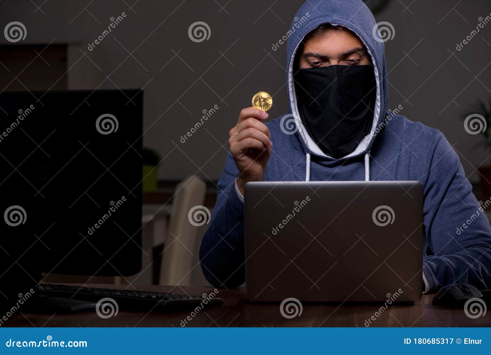 Male Hacker Hacking Security Firewall Late in Office Stock Image ...