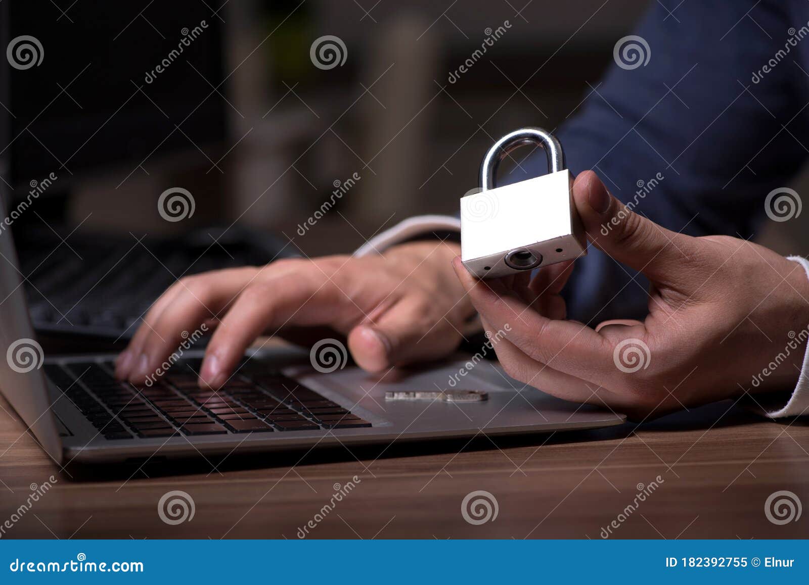 Male Hacker Hacking Security Firewall Late in Office Stock Image ...