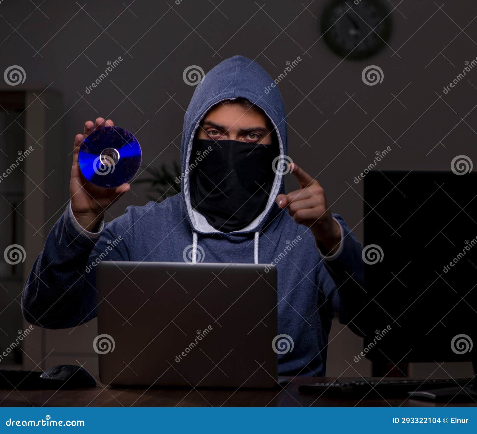Male Hacker Hacking Security Firewall Late in Office Stock Photo ...