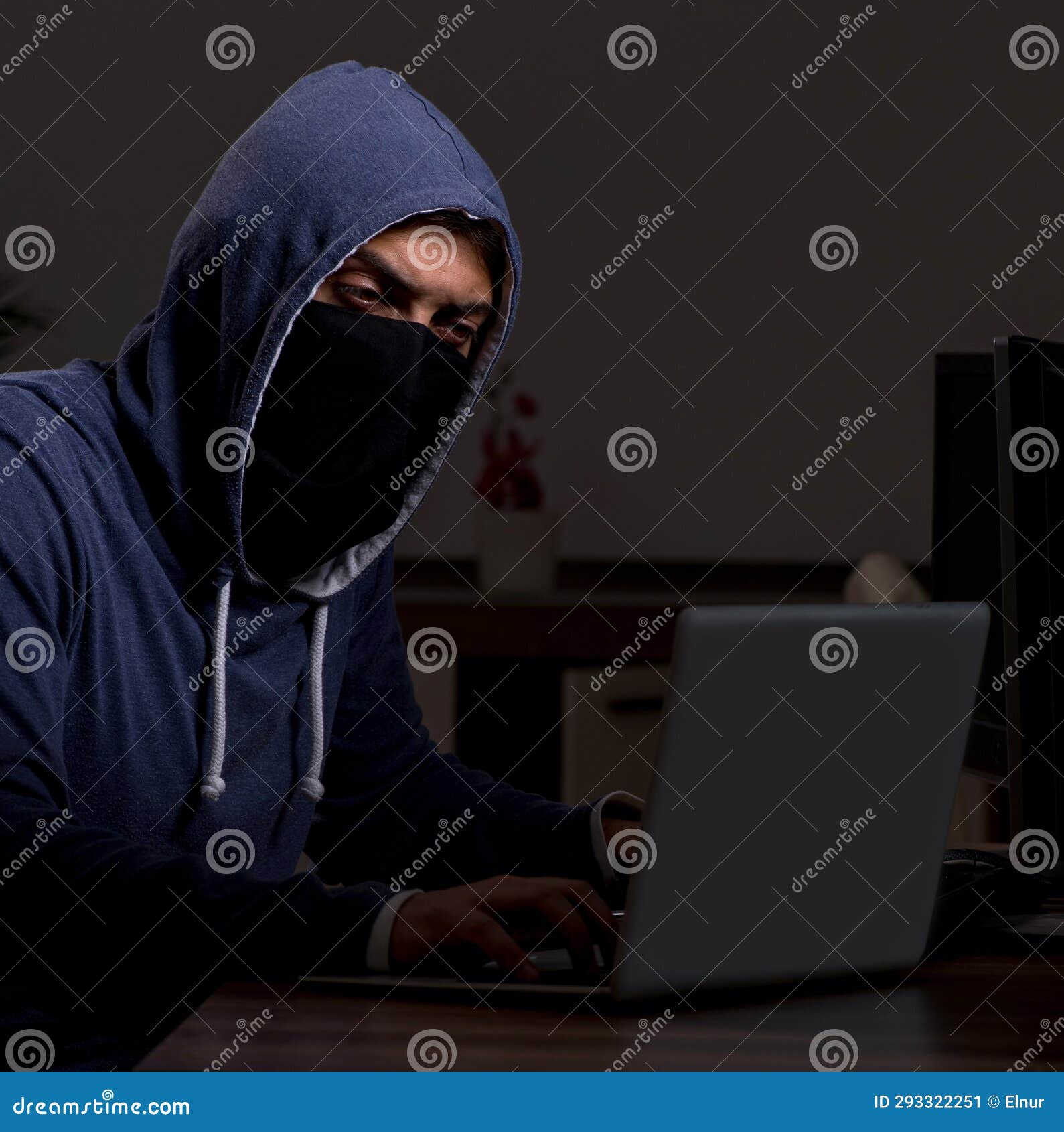 Male Hacker Hacking Security Firewall Late in Office Stock Image ...