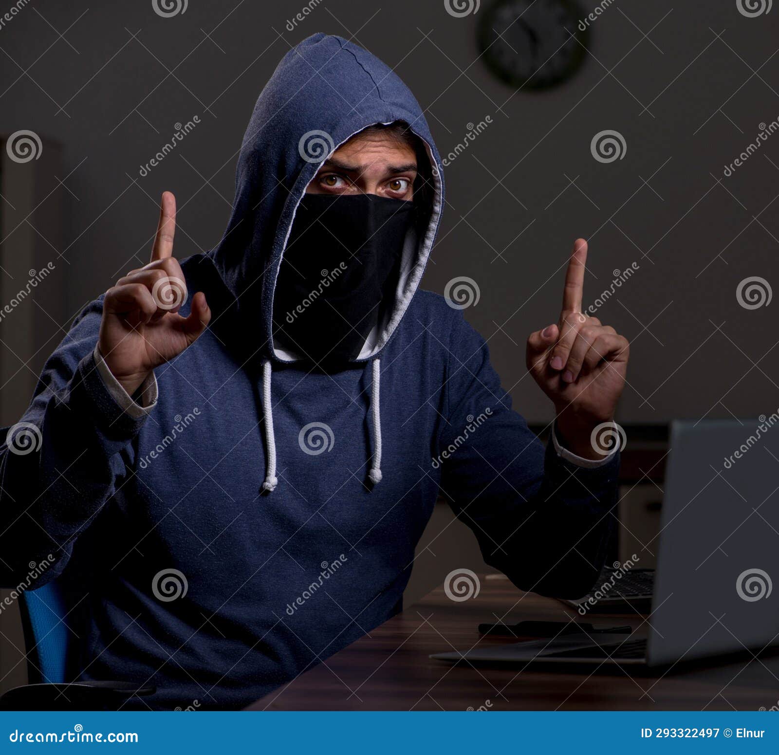 Male Hacker Hacking Security Firewall Late in Office Stock Image ...