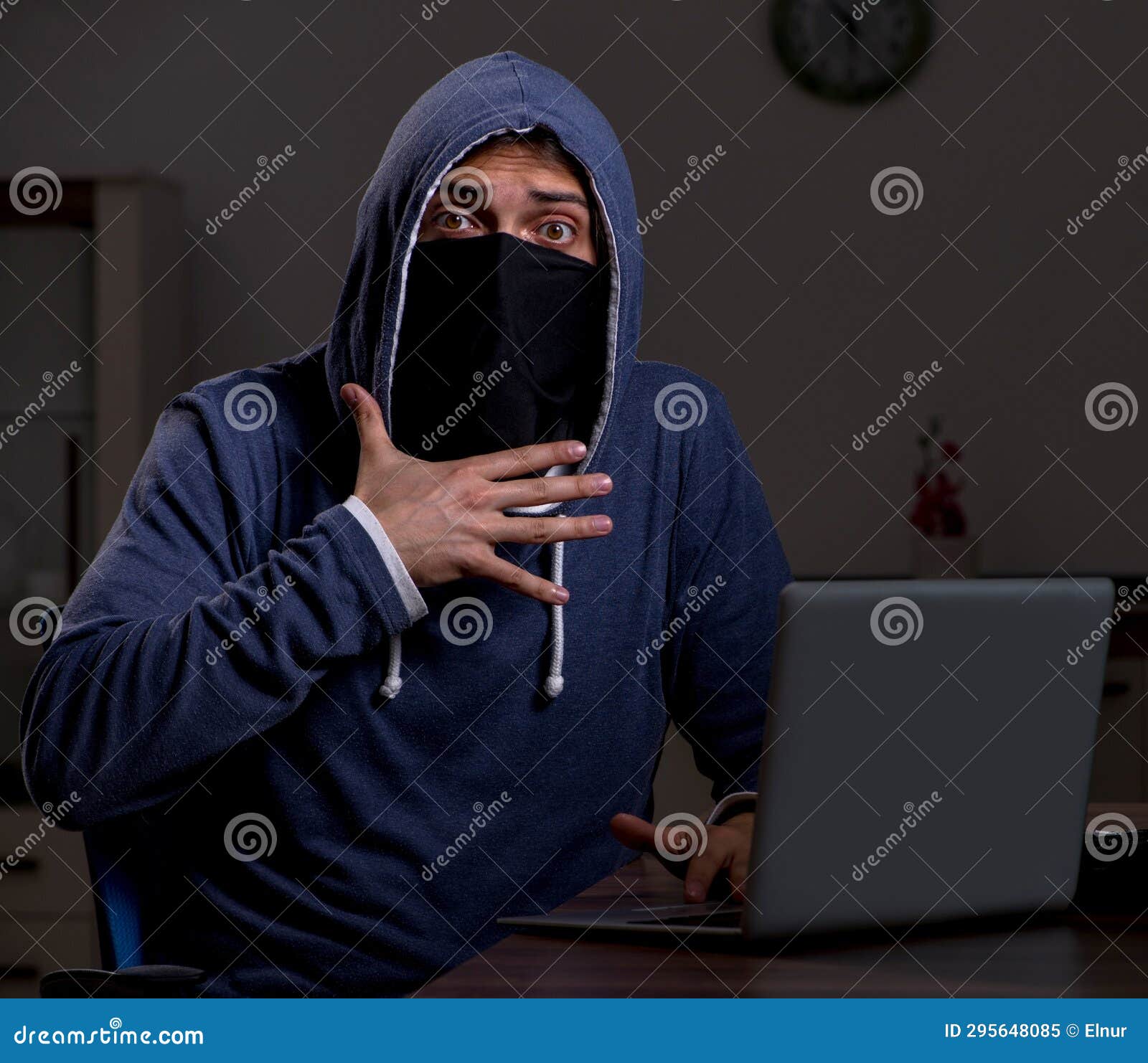 Male Hacker Hacking Security Firewall Late in Office Stock Image ...
