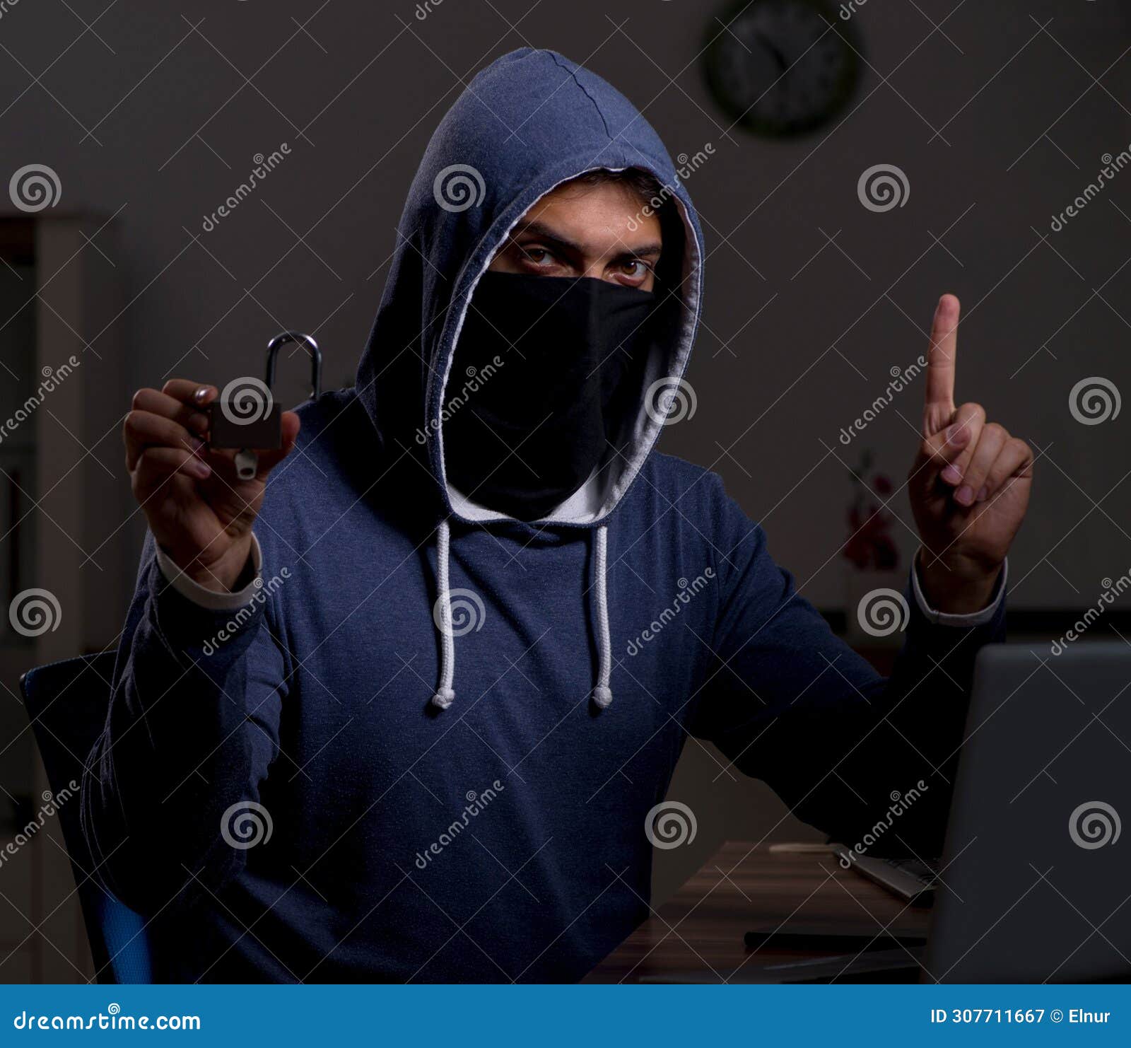 Male Hacker Hacking Security Firewall Late in Office Stock Image ...