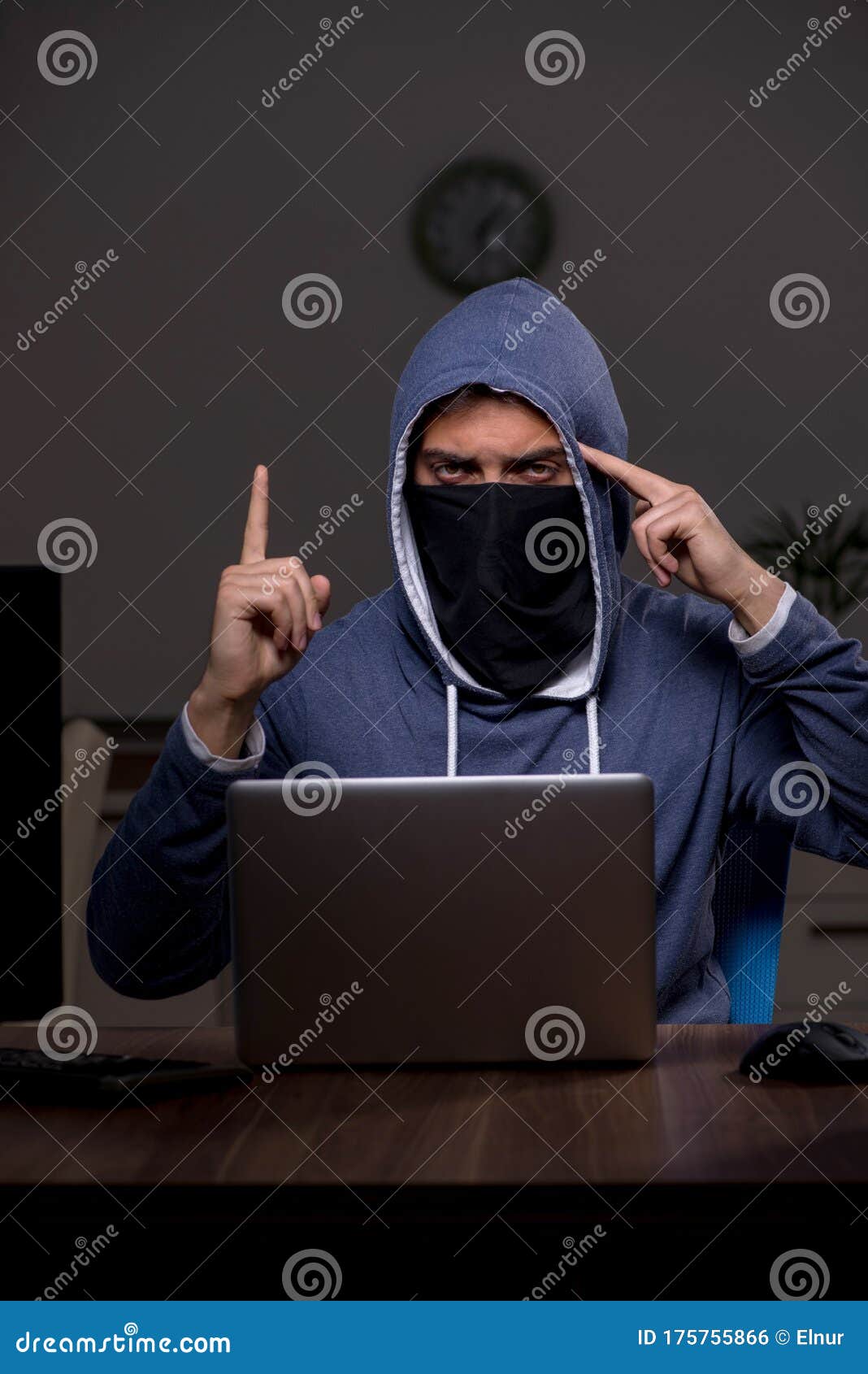 Male Hacker Hacking Security Firewall Late in Office Stock Photo ...