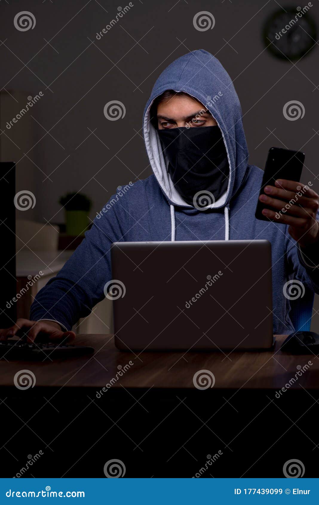 Male Hacker Hacking Security Firewall Late in Office Stock Image ...