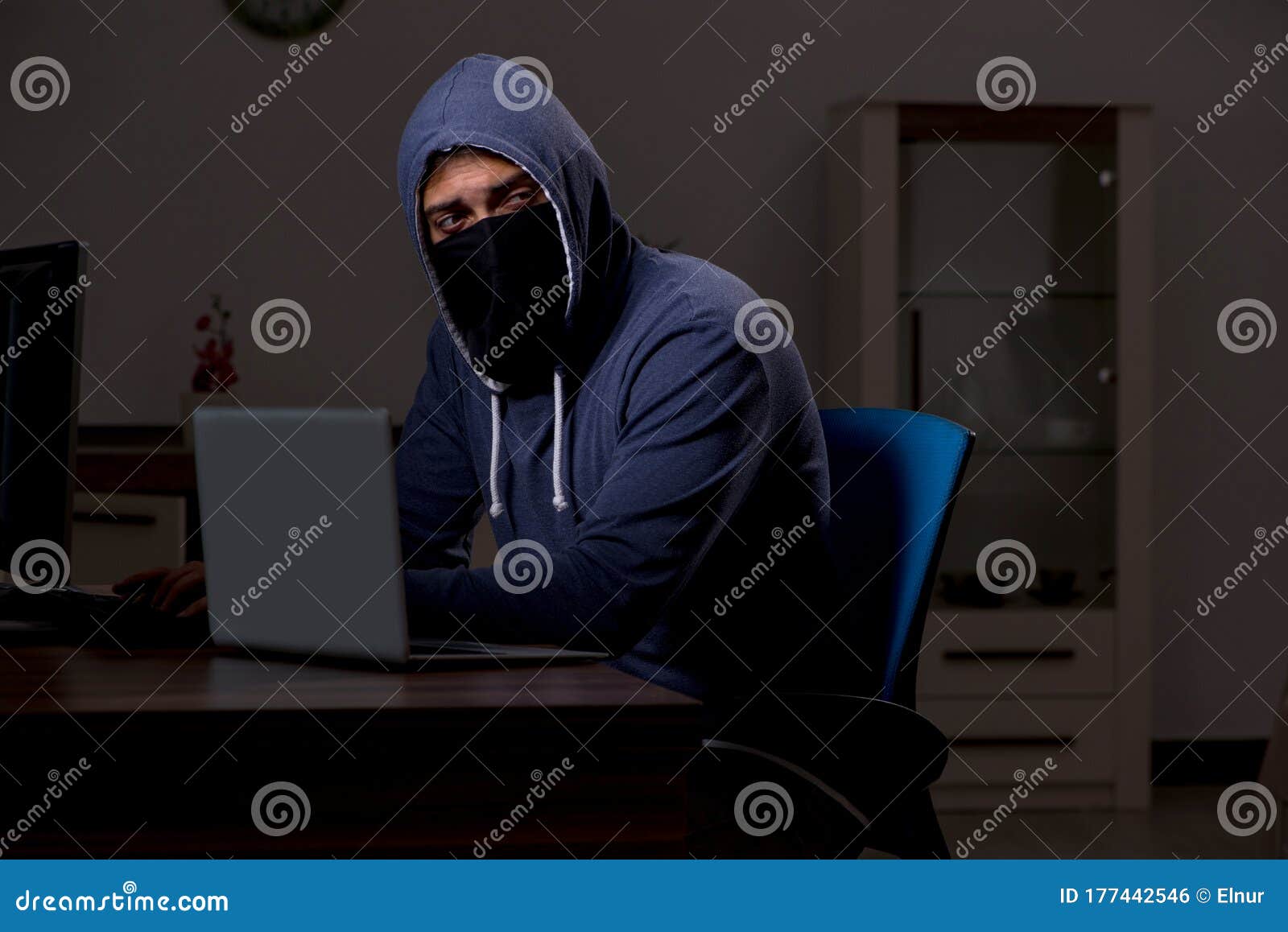 Male Hacker Hacking Security Firewall Late in Office Stock Photo ...