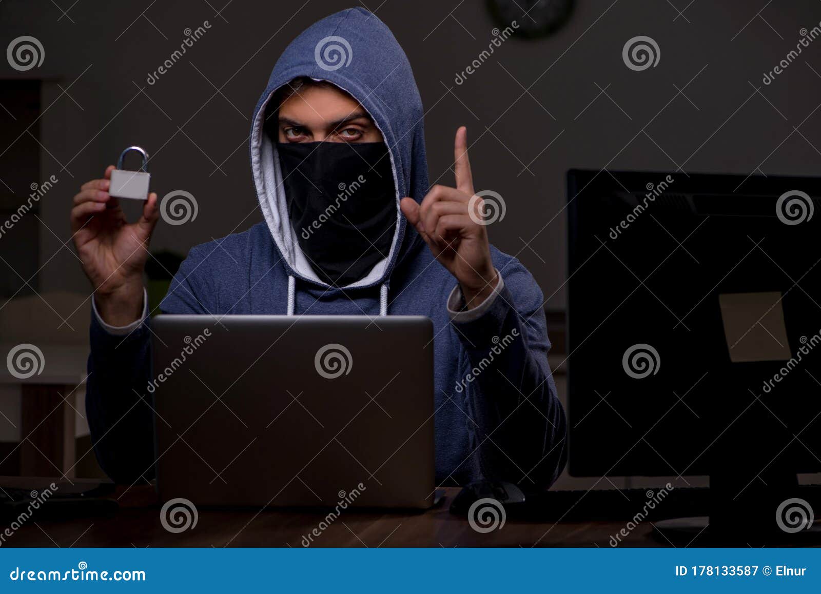 Male Hacker Hacking Security Firewall Late in Office Stock Image ...