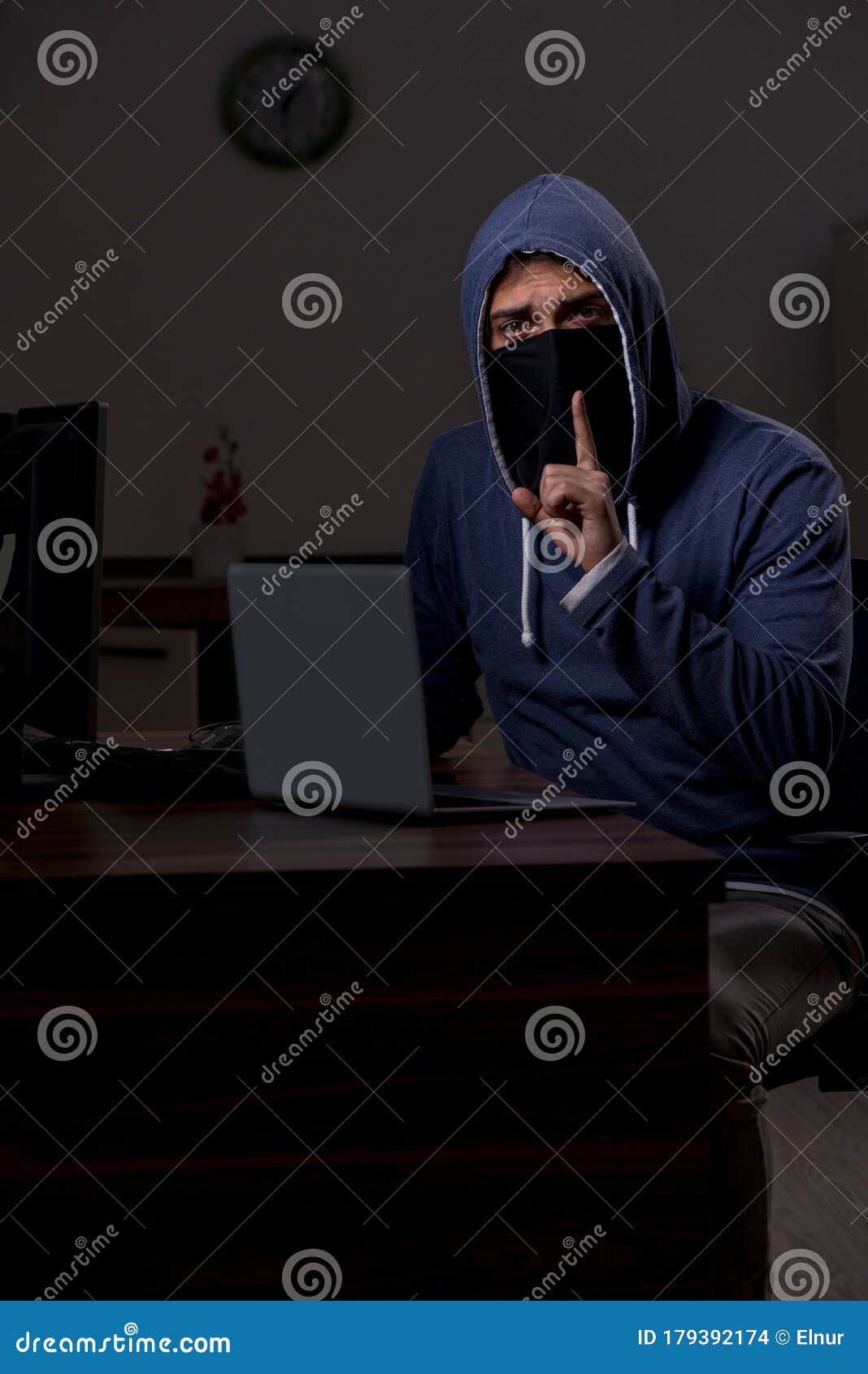 Male Hacker Hacking Security Firewall Late in Office Stock Photo ...