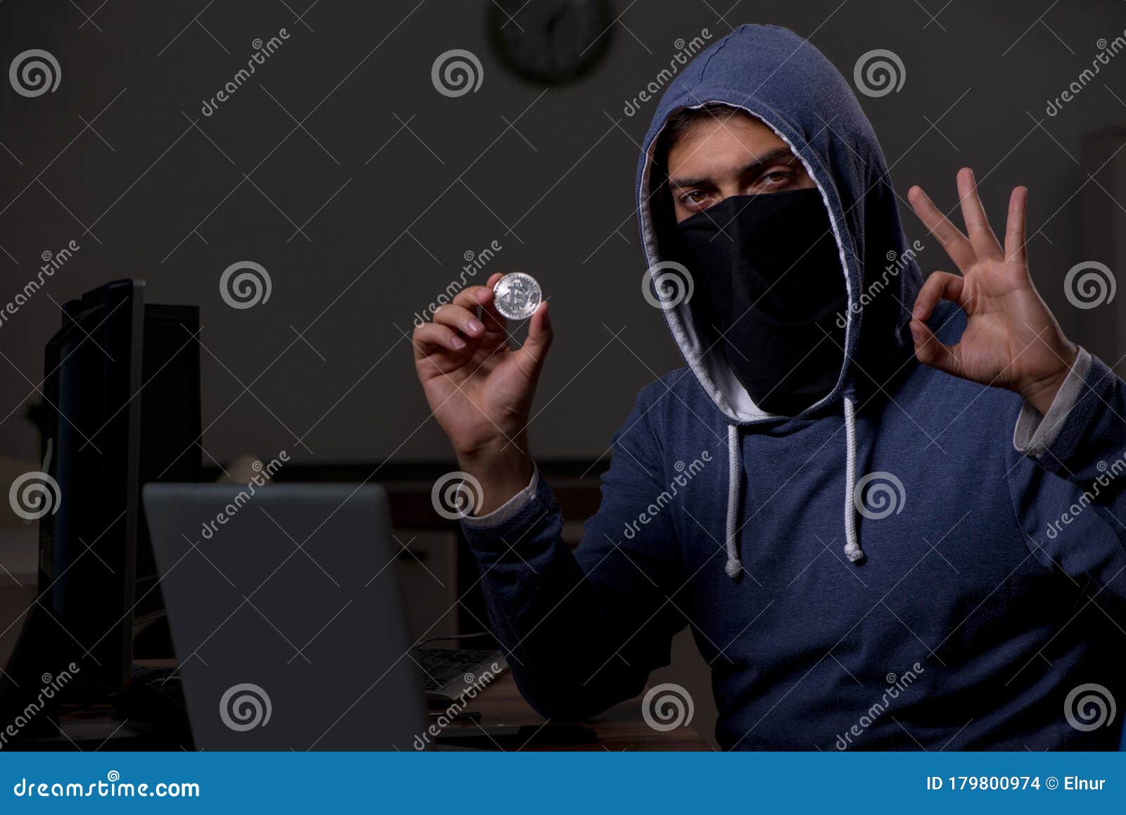 Male Hacker Hacking Security Firewall Late in Office Stock Photo ...